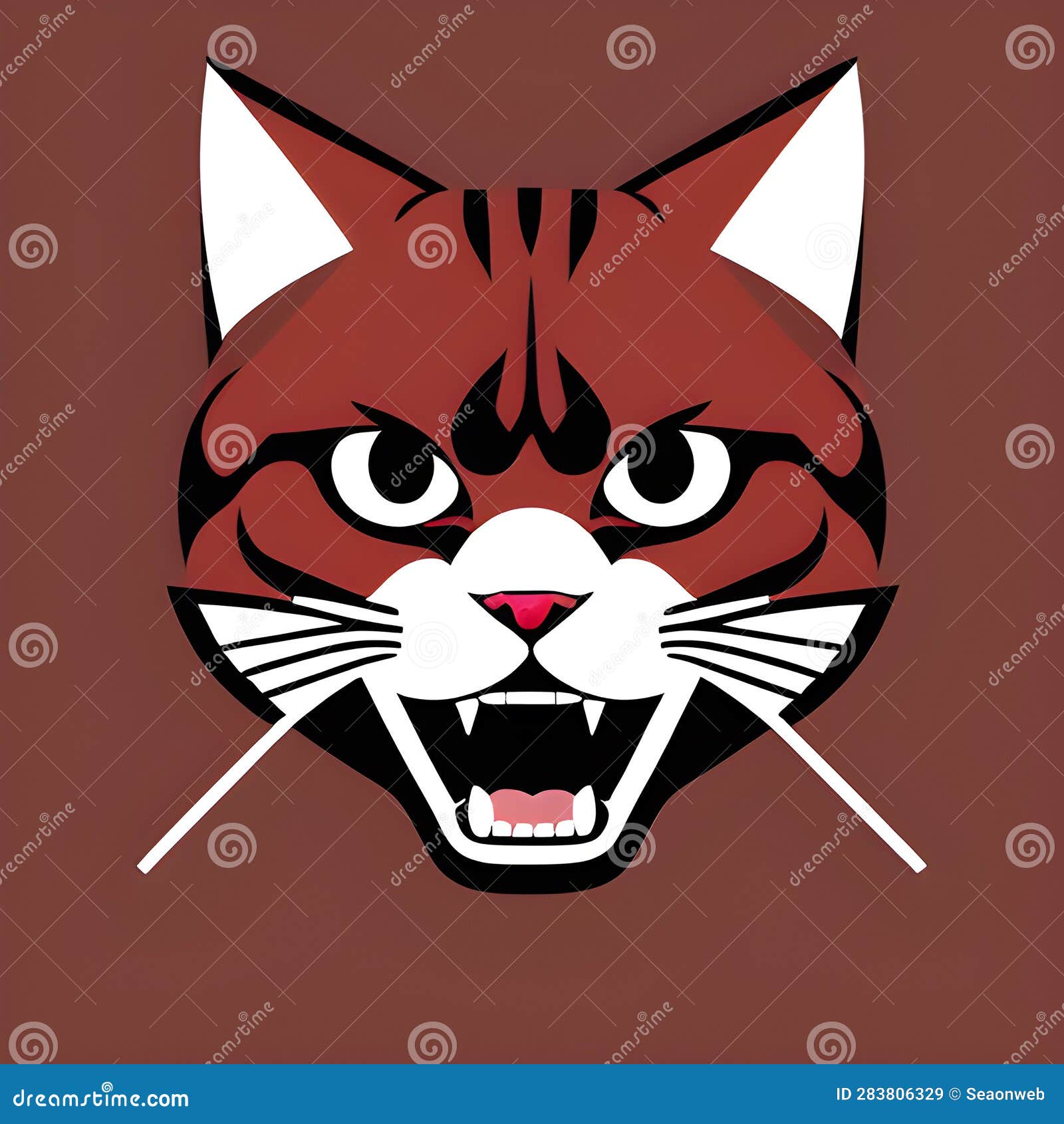 2d Vector Illustration of a Ferocious Cat in Dark and Red Colors the ...