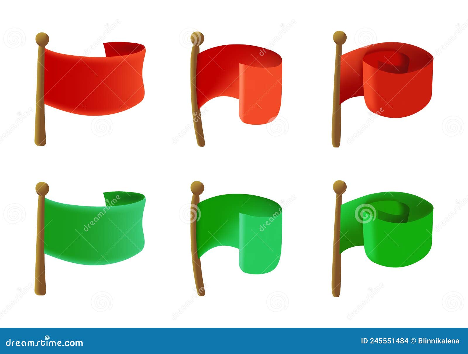 3d Vector Illustration of Red and Green Flags. for Game and Application ...