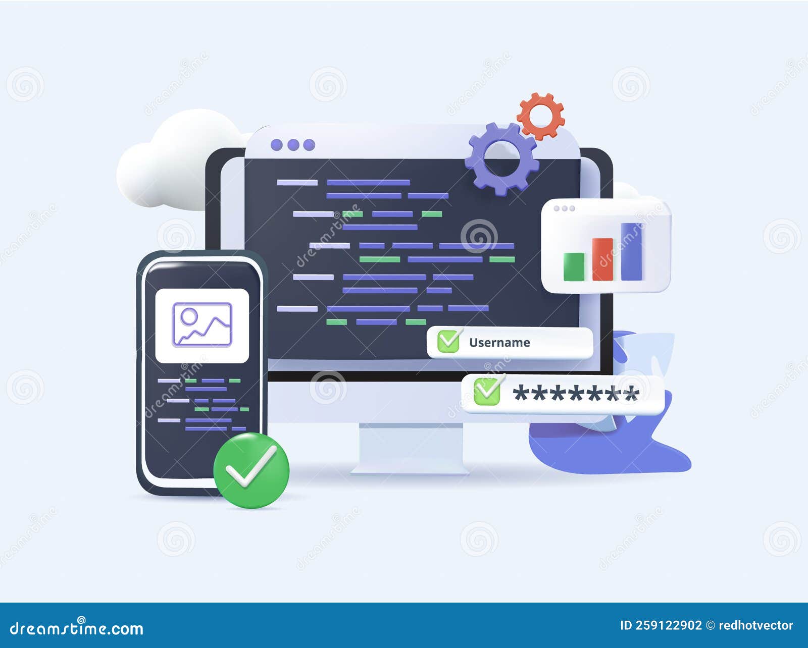 3D Vector Illustration Web Page Design Development. Mobile App Websites ...