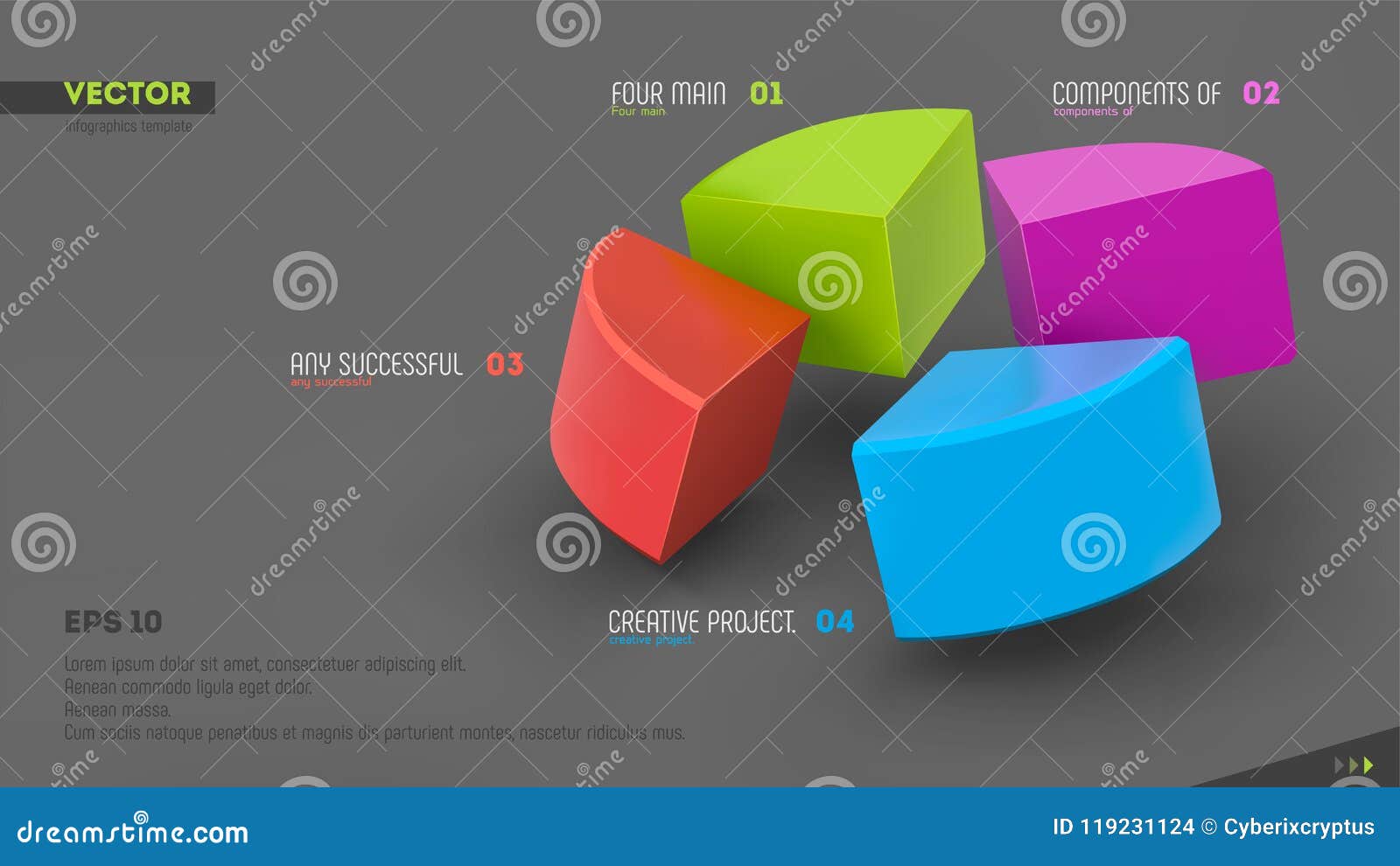 3d Vector Infographic Banner with Four Color Sectors. Stock Vector ...