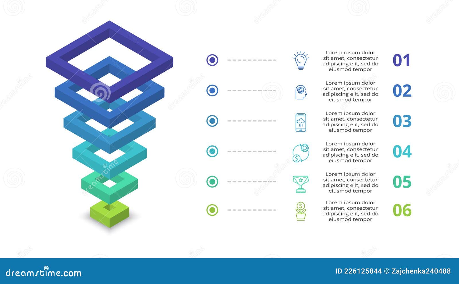 3D Vector Infographic Pyramid, or Comparison Chart with 6 Colorful ...