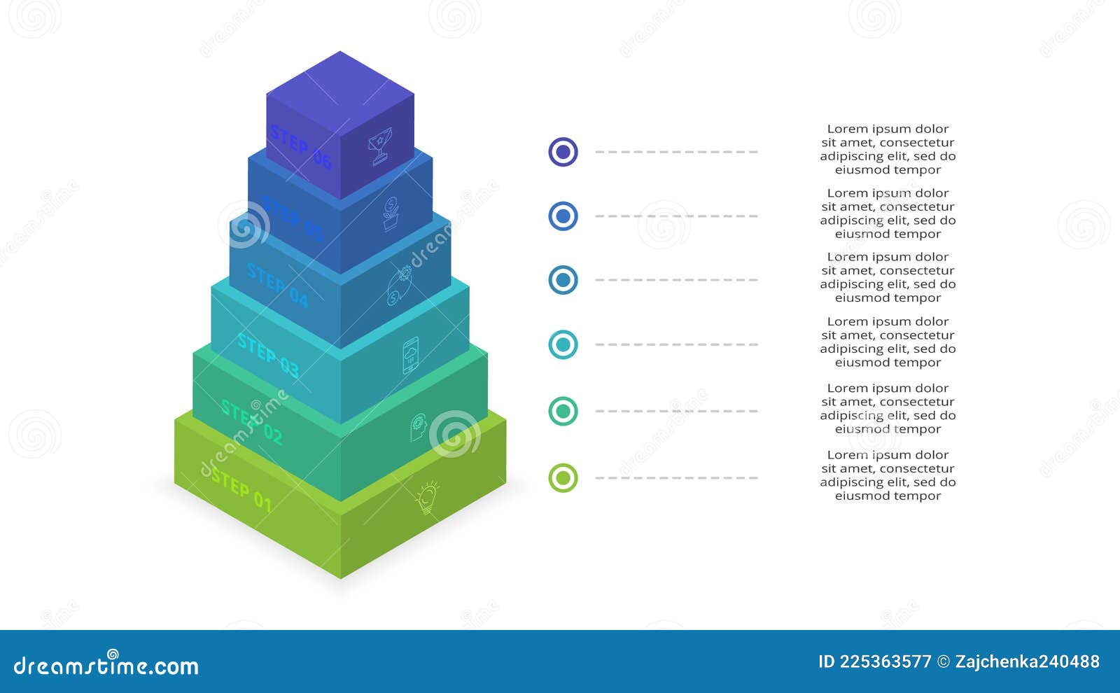 3D Vector Infographic Pyramid, or Comparison Chart with 6 Colorful ...