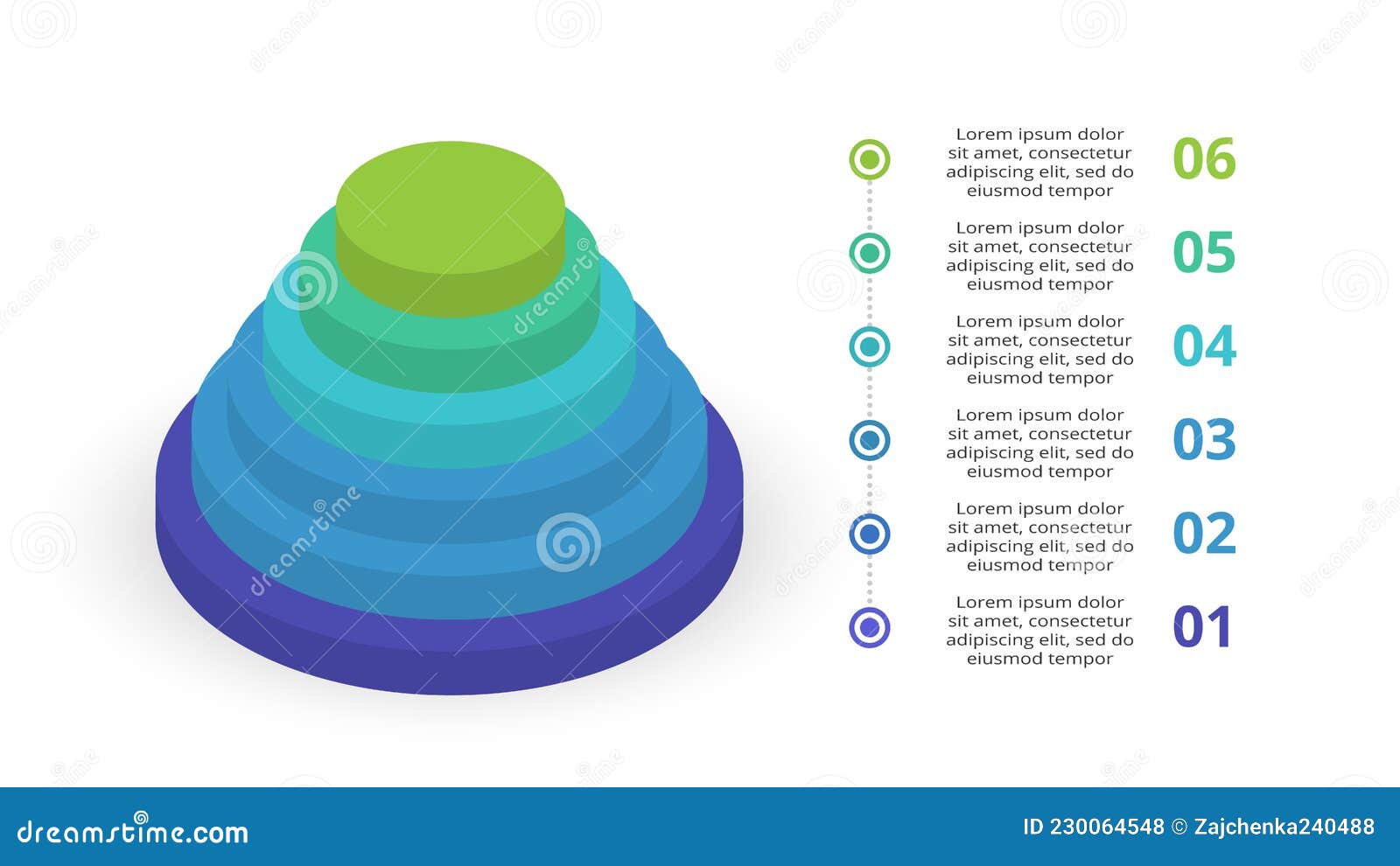 3D Vector Infographic Pyramid, or Comparison Chart with 6 Colorful ...