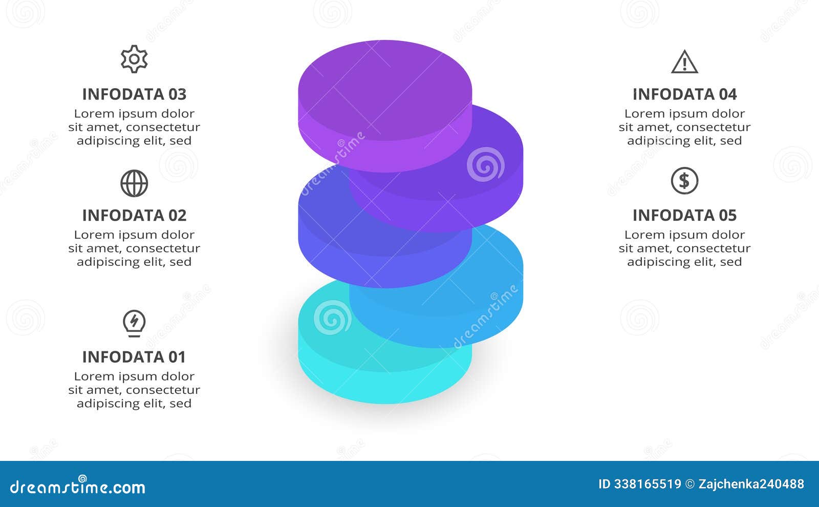 3D Vector Infographic Pyramid, or Comparison Chart with 5 Colorful ...