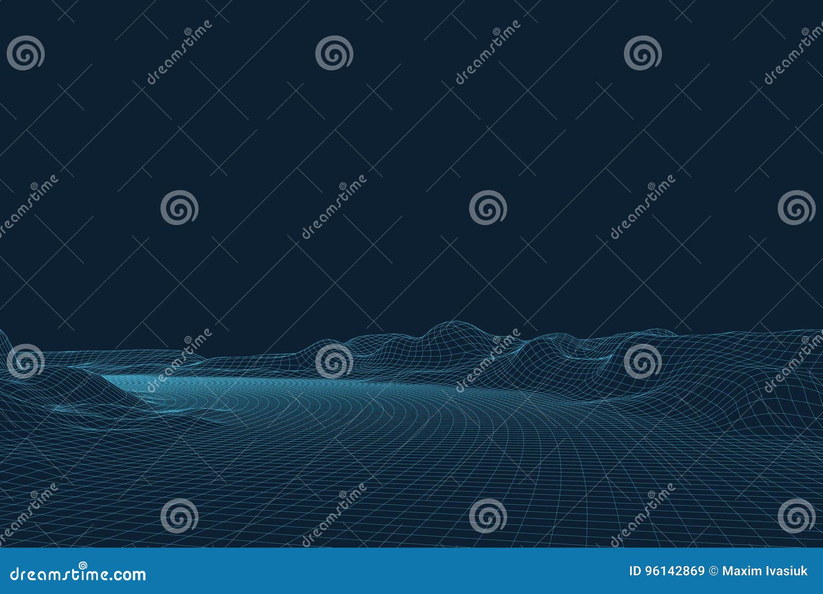 80s Wireframe Background. Virtual Computer Valley. Wide Retro ...