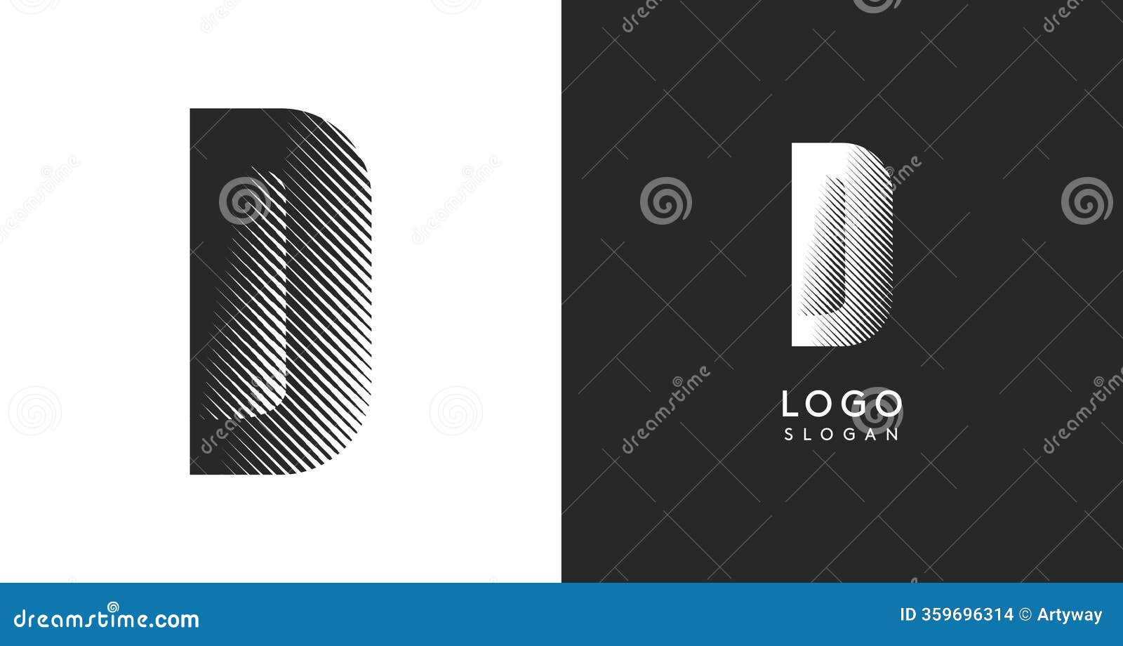 D Vector Letter. Sharp Contrast Monogram Strike Diagonal Hatching for ...
