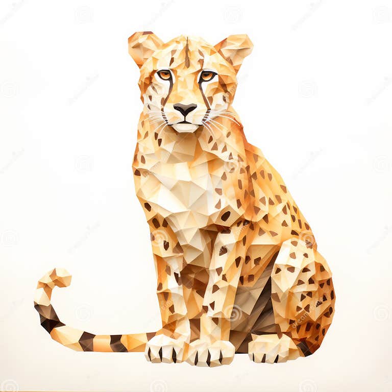 3d Vector Low Poly Cheetah Illustration in Collage Style Stock ...