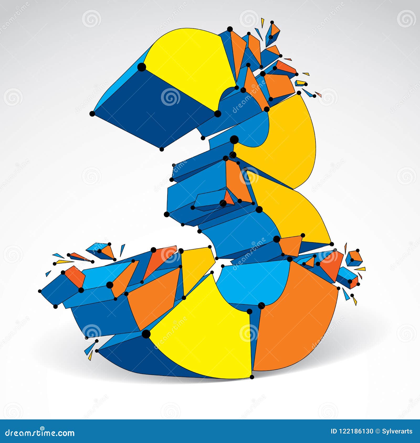 3d Vector Low Poly Colorful Number 3 with Black Connected Lines Stock ...