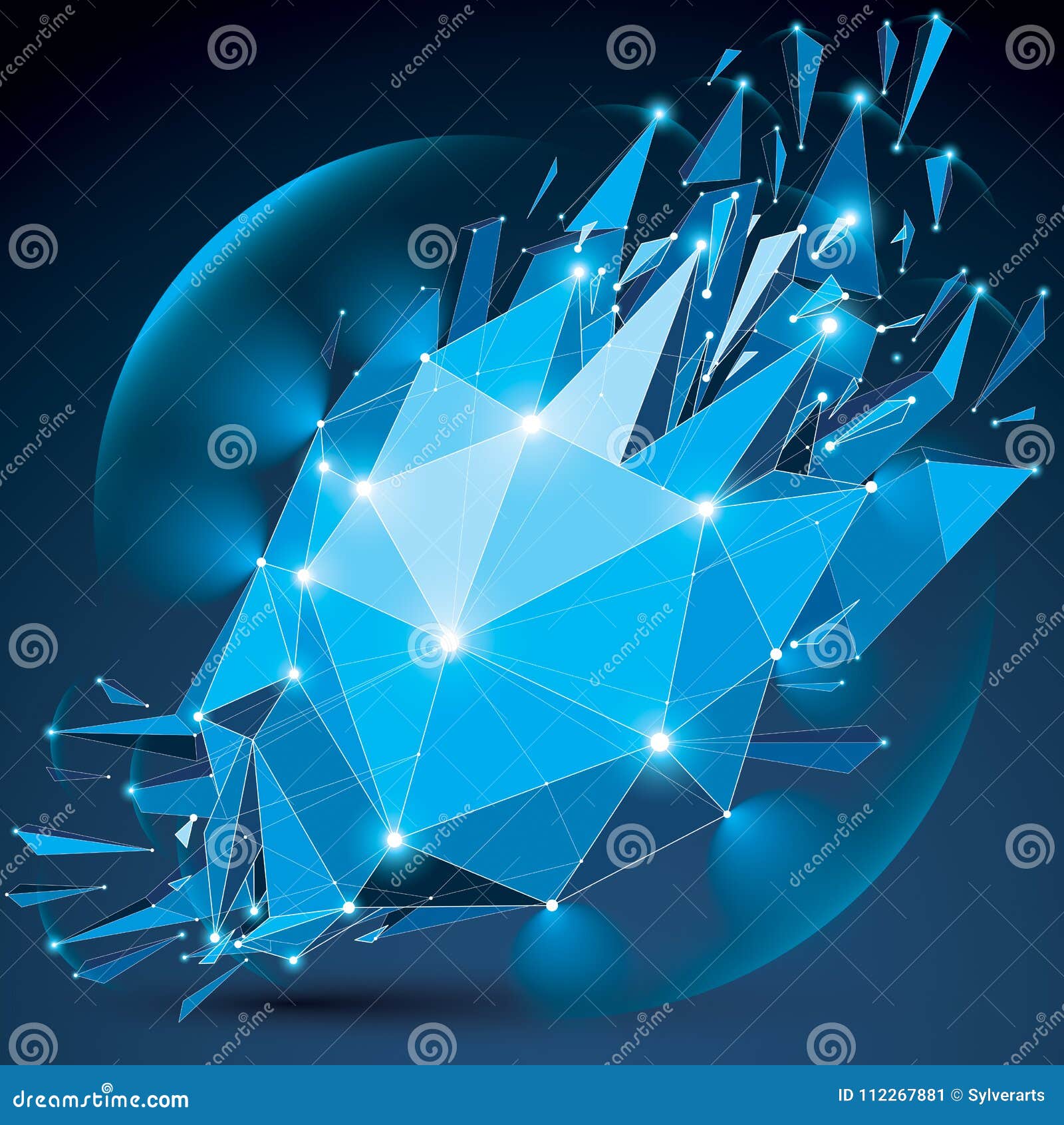 3d Vector Low Poly Complicated Object with Sparkles and Lens Cir Stock ...