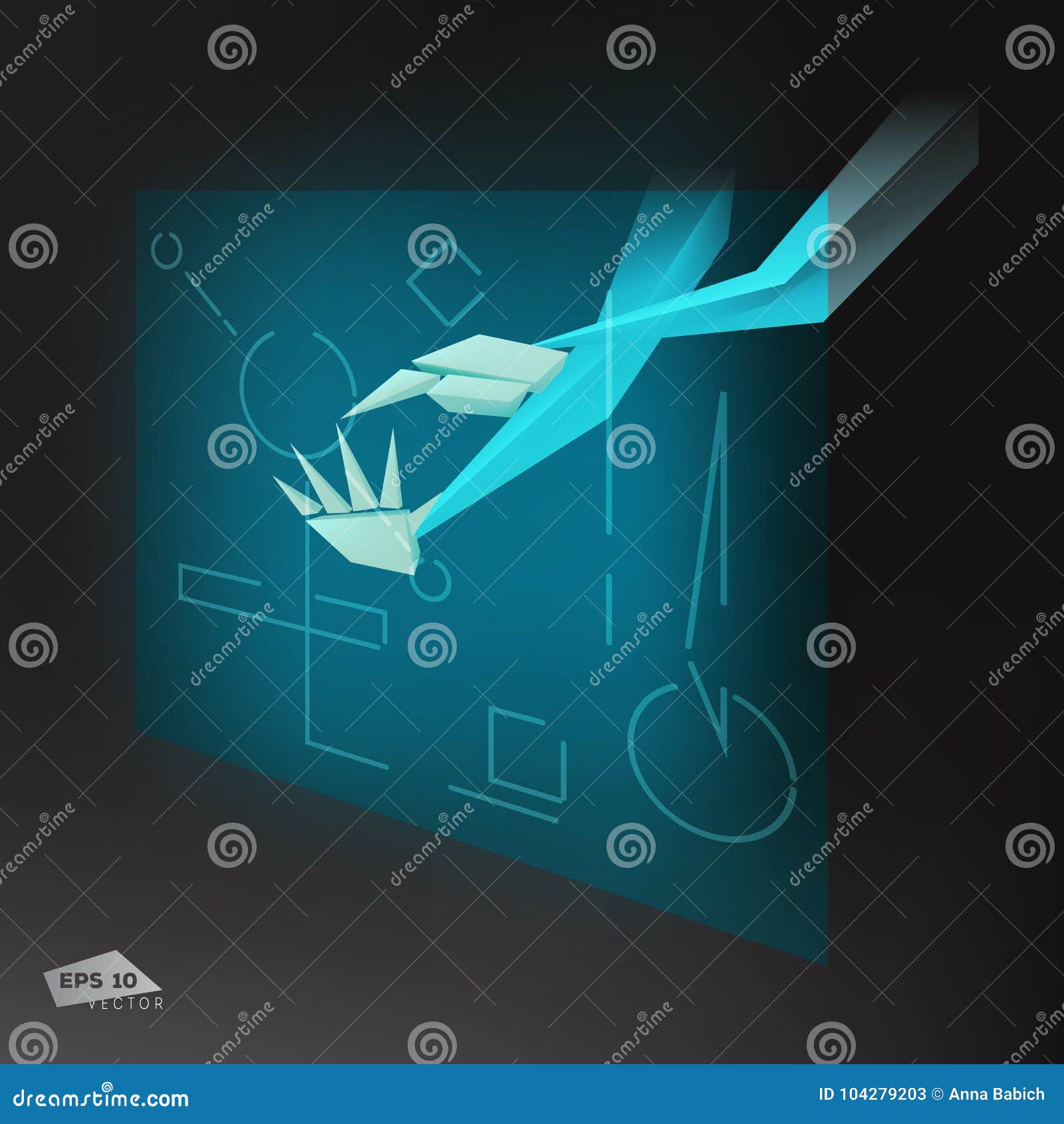 3d Vector, Low Poly Hands Touching Holographic Display Stock Vector ...