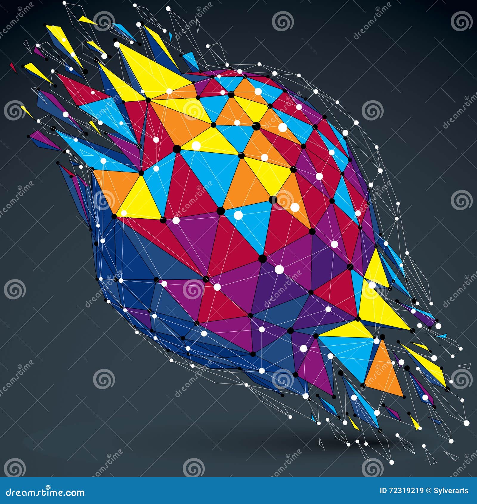 3d Vector Low Poly Object with Connected Lines and Dots, Colorful ...
