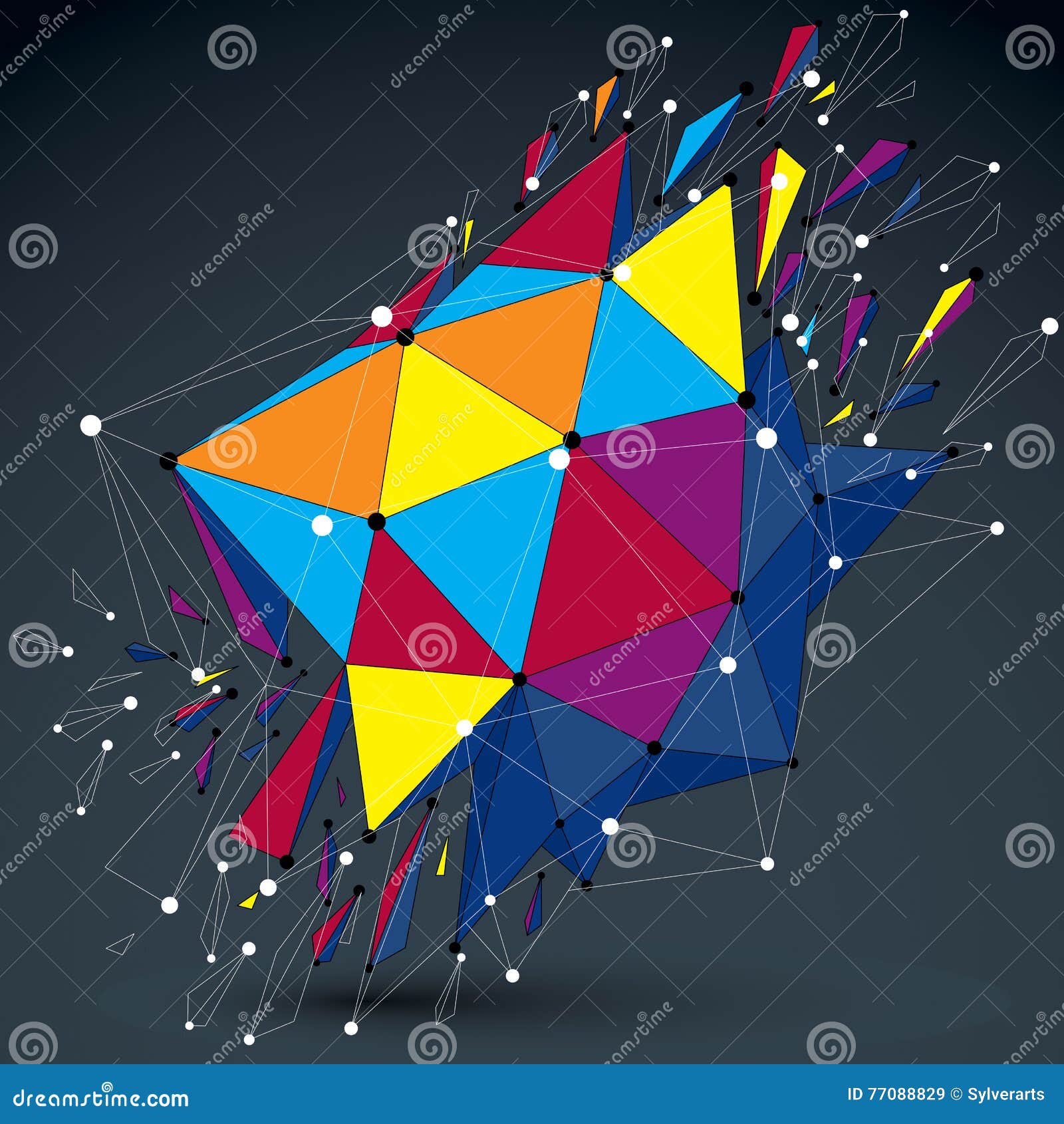 3d Vector Low Poly Object with Connected Lines and Dots, Colorful ...