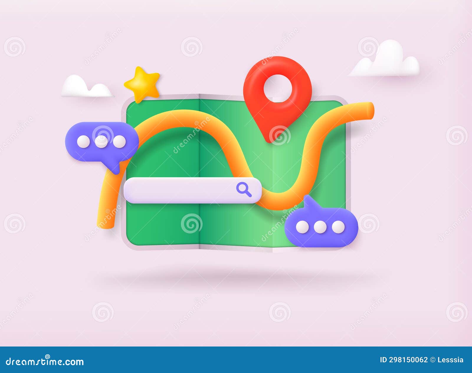 3D Vector Map Icon with Pin Pointer and Search Bar. 3D Vector Illustrations Stock Illustration ...