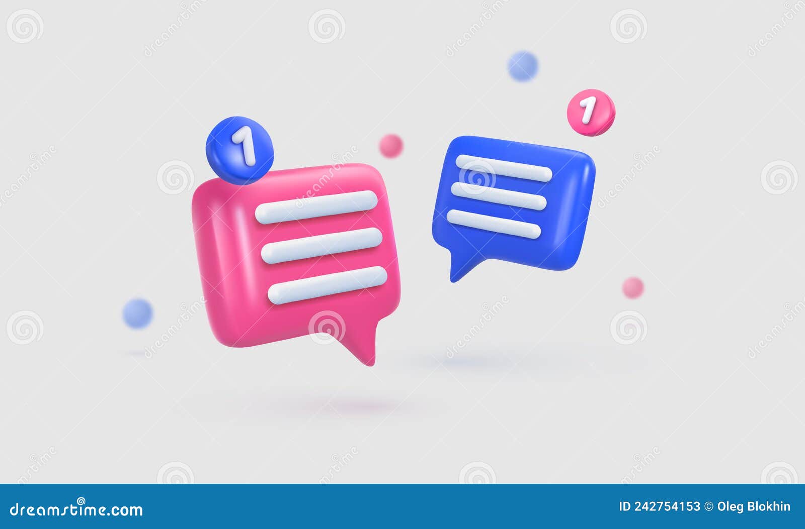 3d Vector Message Icons Pink and Blue Colors. Isolated Cartoon Mail Sms ...