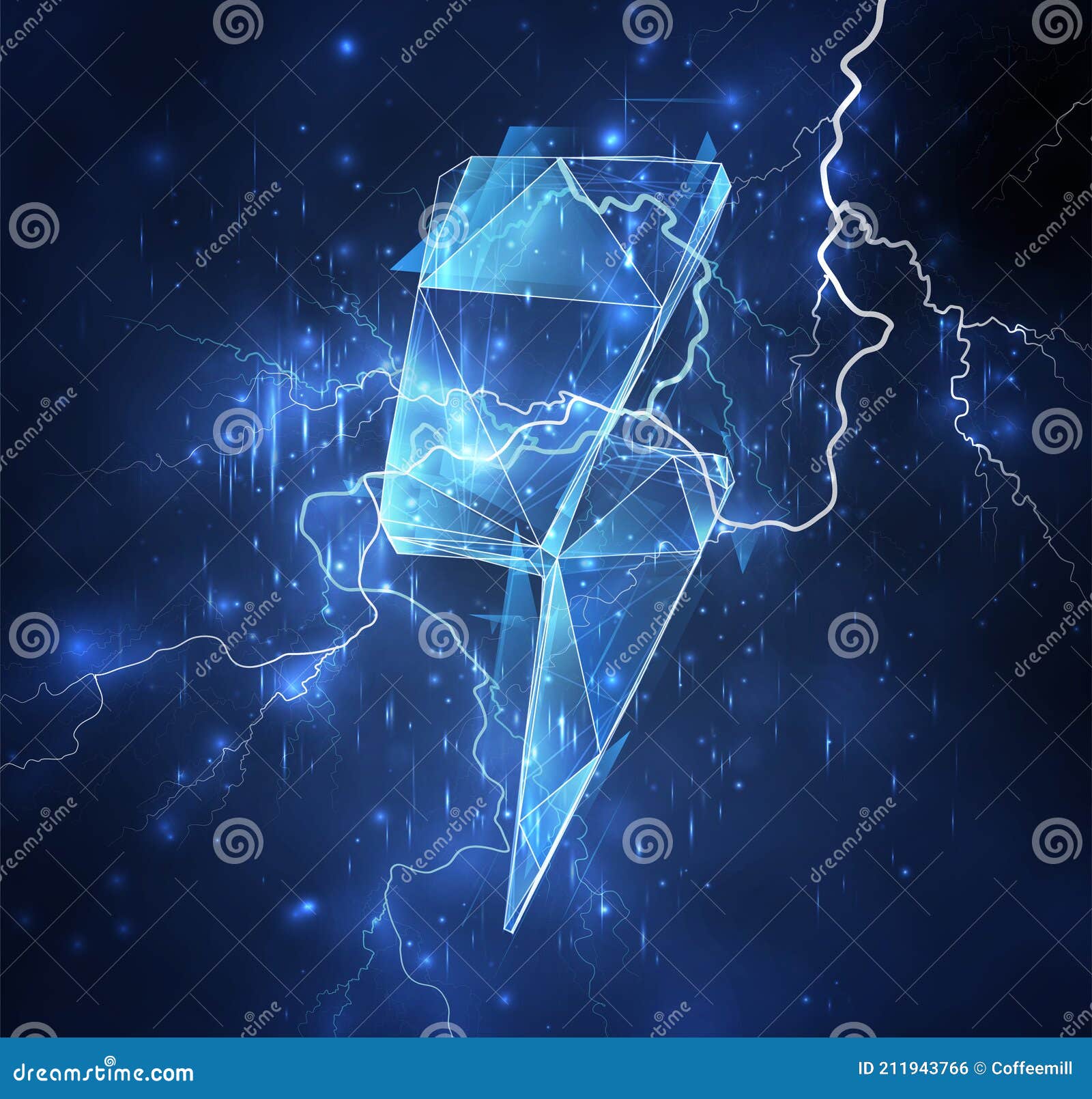 3d Vector Object on a Background of Blue Sky. Lightning and Thunder ...
