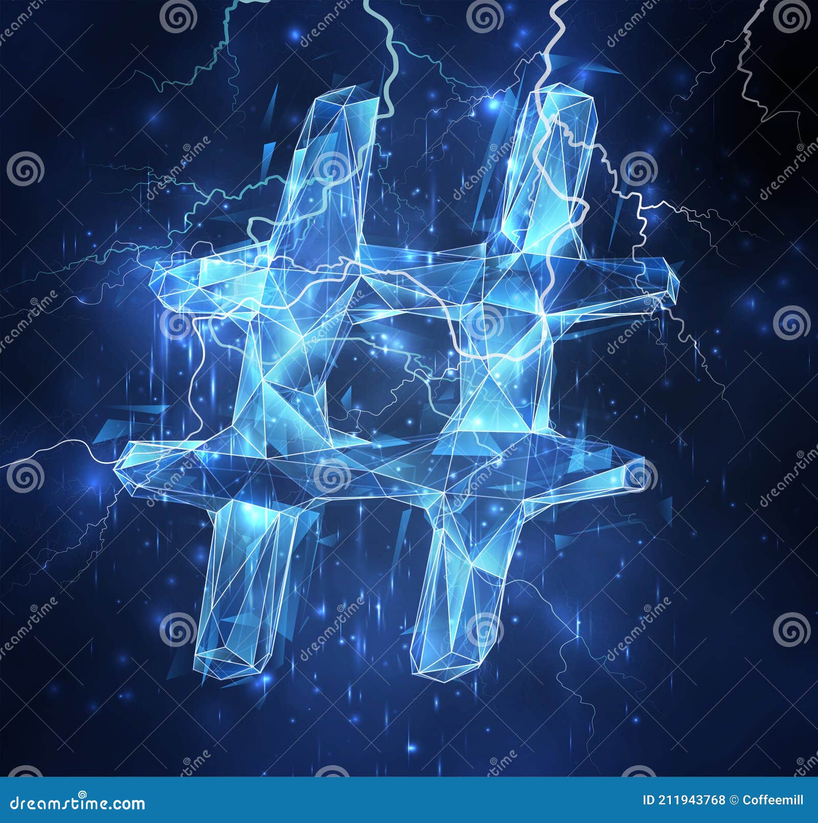 3d Vector Object on a Background of Blue Sky. Lightning and Thunder ...