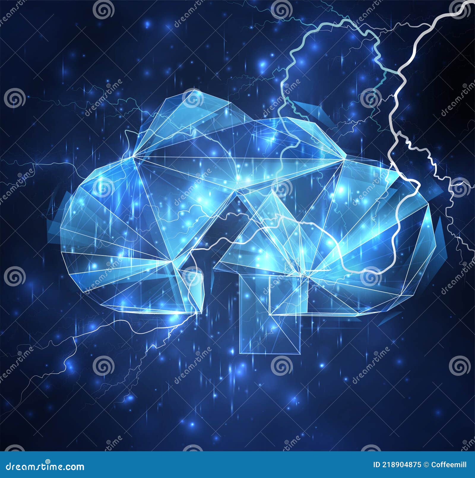 3d Vector Object on a Background of Blue Sky. Lightning and Thunder ...