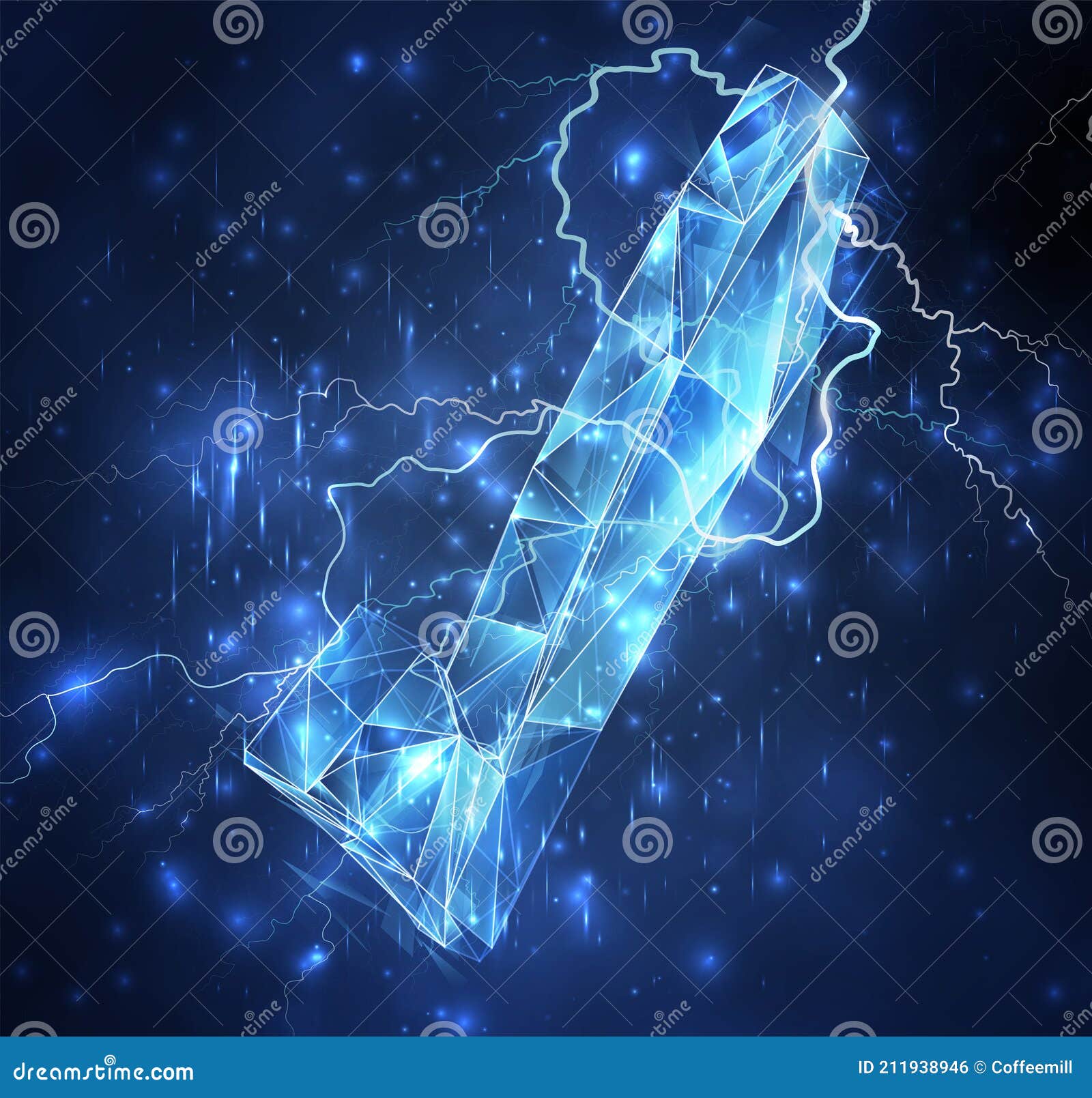 3d Vector Object on a Background of Blue Sky. Lightning and Thunder ...