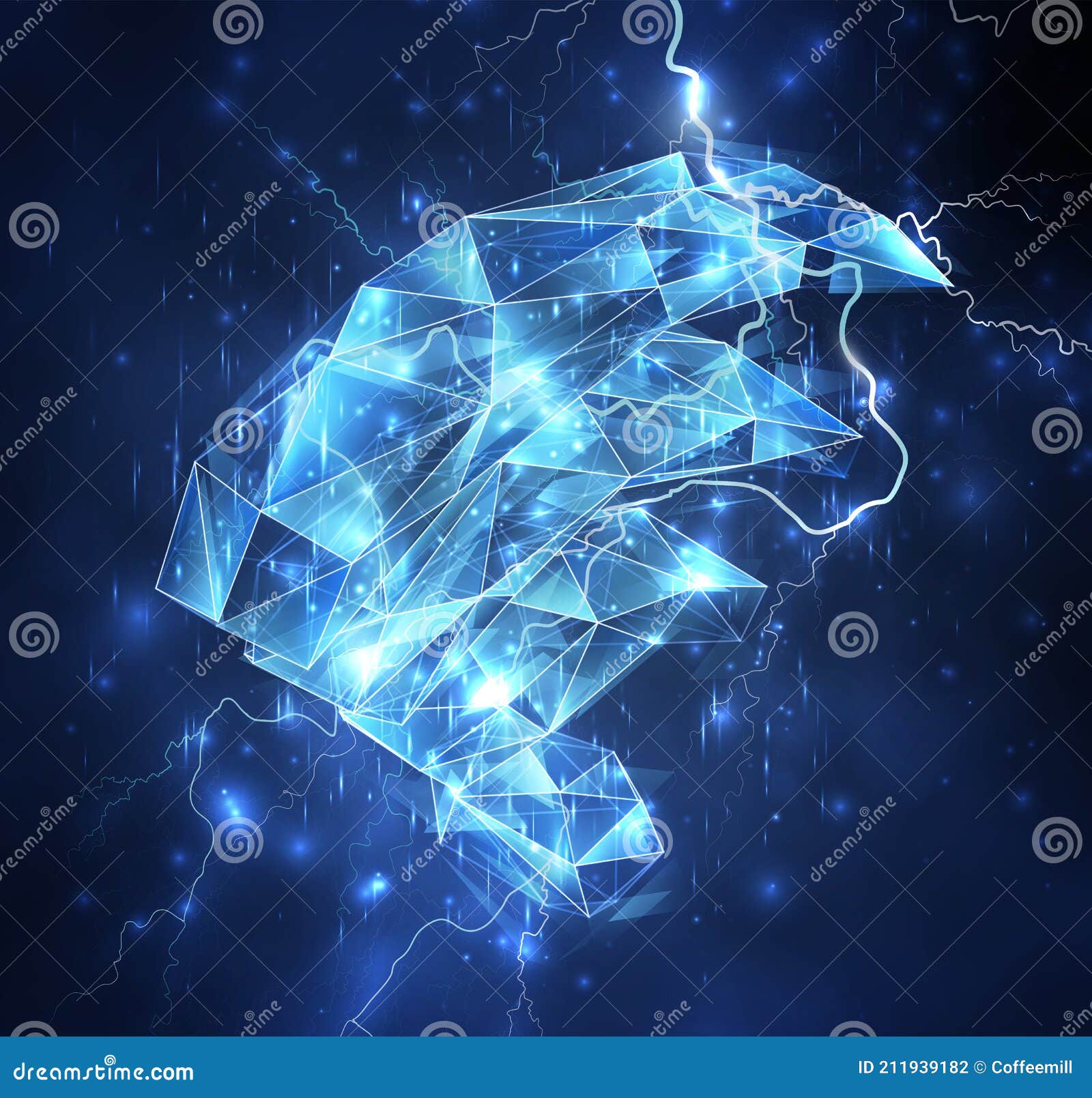 3d Vector Object on a Background of Blue Sky. Lightning and Thunder ...