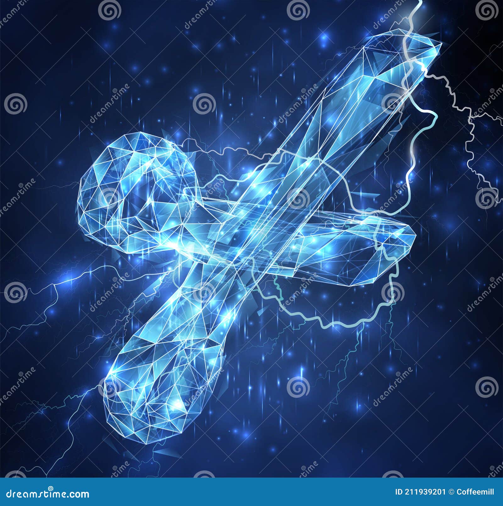 3d Vector Object on a Background of Blue Sky. Lightning and Thunder ...