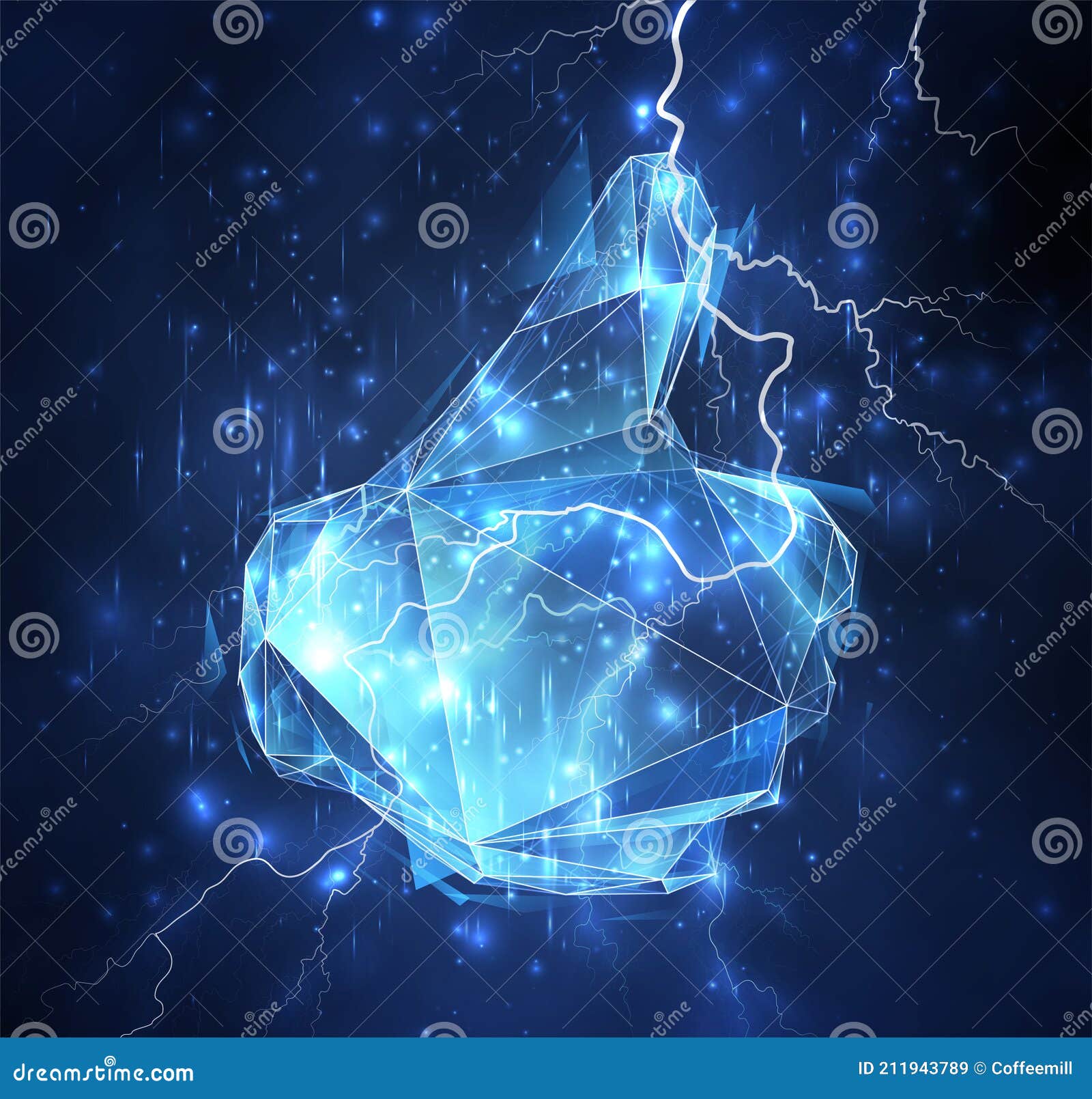 3d Vector Object on a Background of Blue Sky. Lightning and Thunder ...