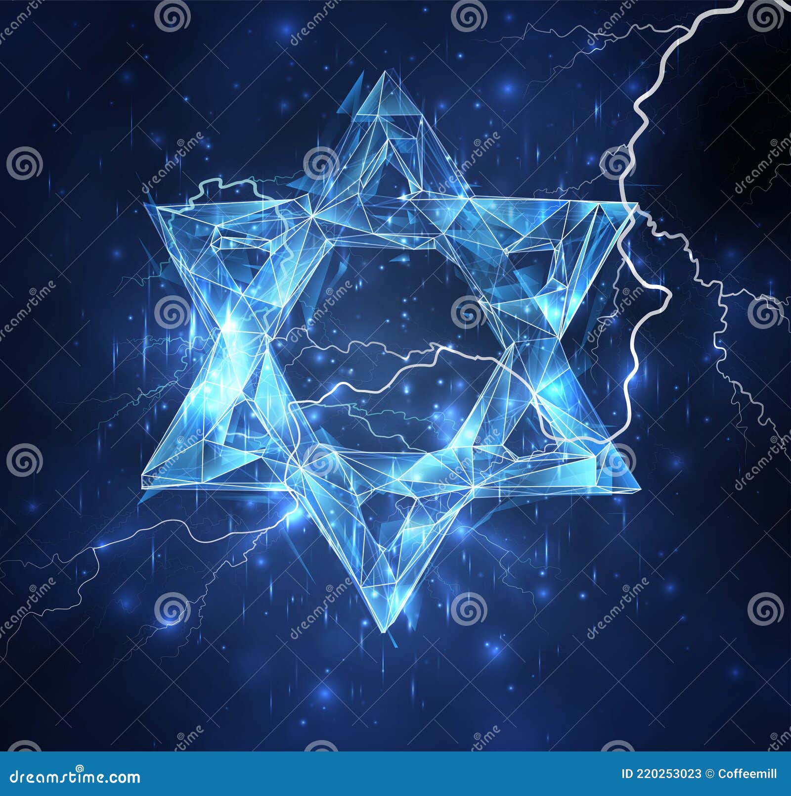3d Vector Object on a Background of Blue Sky. Lightning and Thunder ...