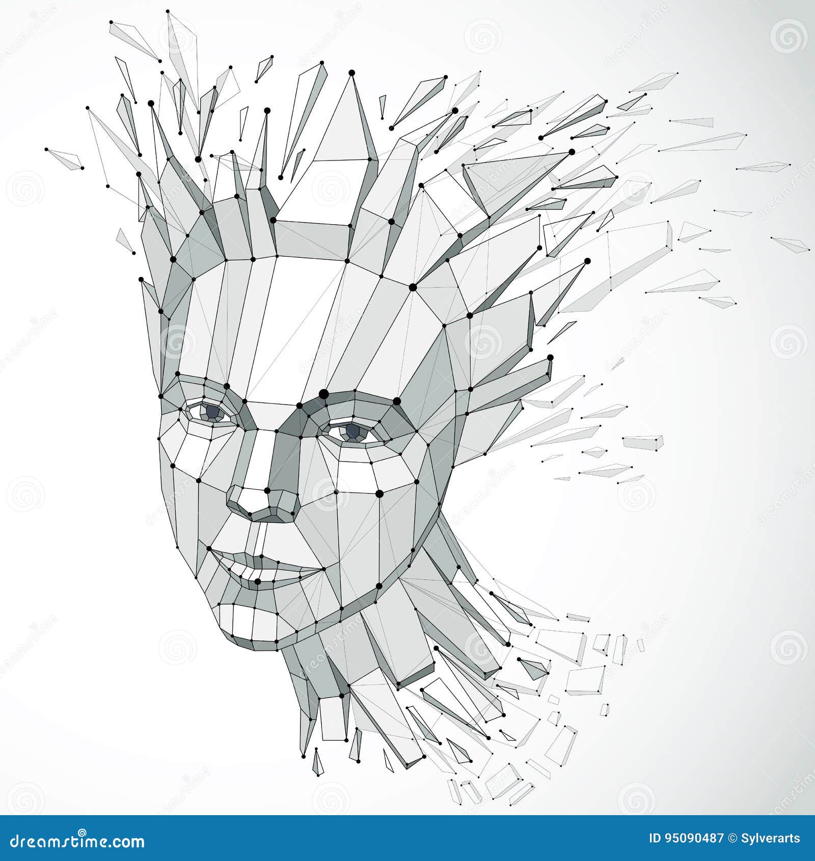 3d Vector Portrait Created With Lines Mesh. Intelligence Allegory ...