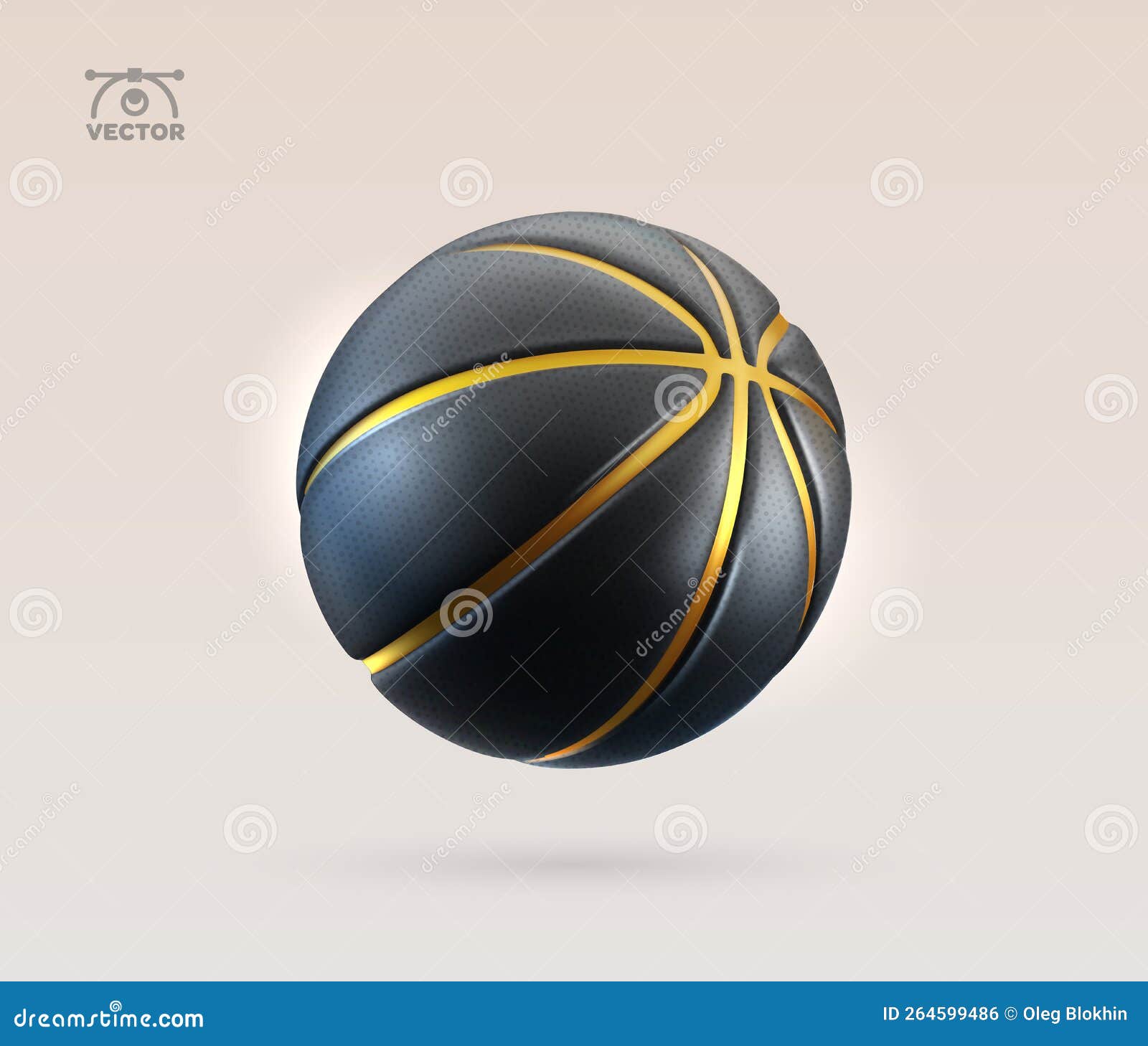 3d Vector Realistic Black and Golden Textured Rubber Basketball ...