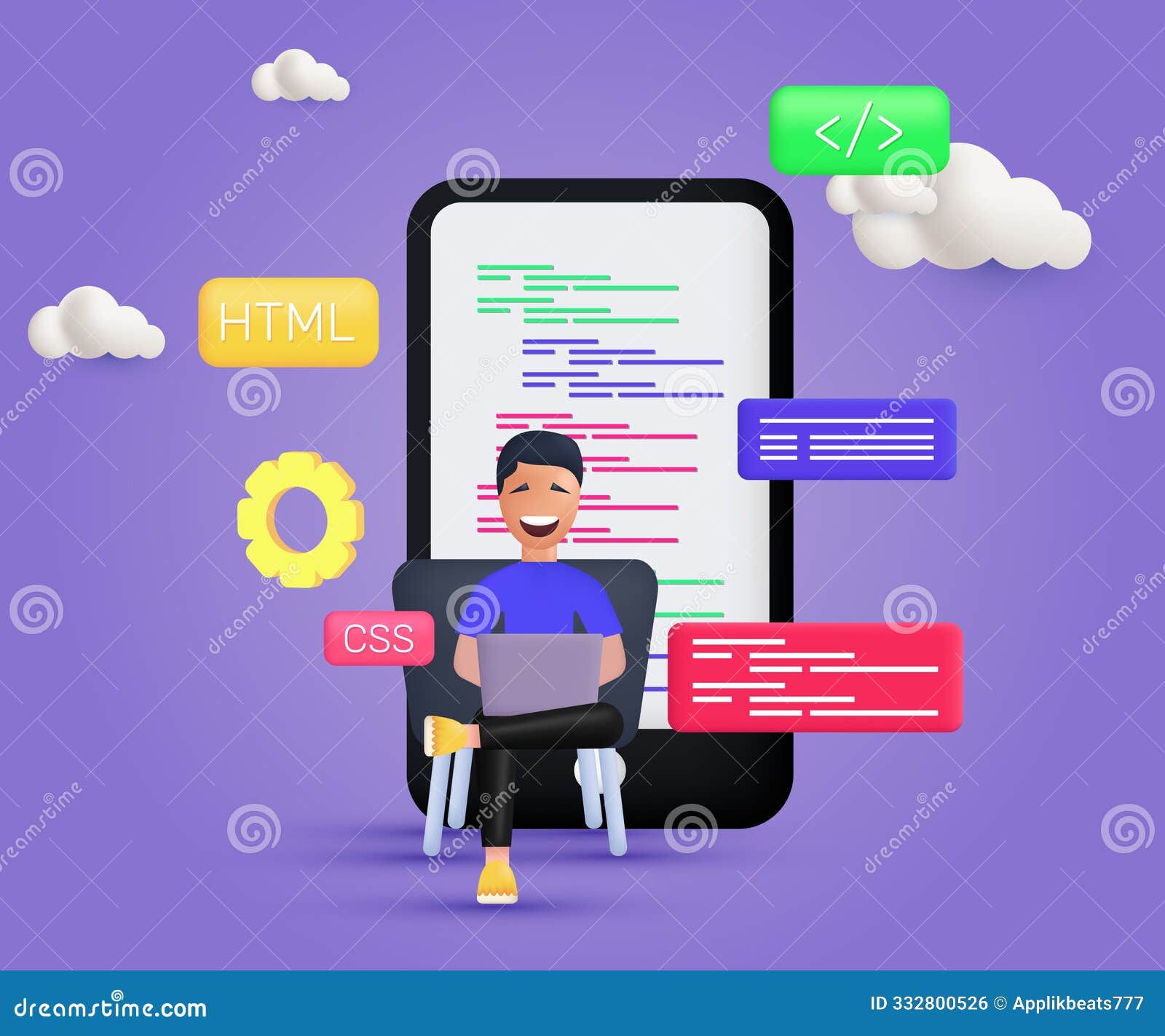 3d Vector Realistic Mobile Website Programming Coding Web Development Influencer Style Vector ...