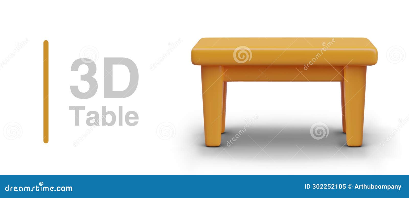 3D Vector Rectangular Table, Side View. Color Illustration for Store ...