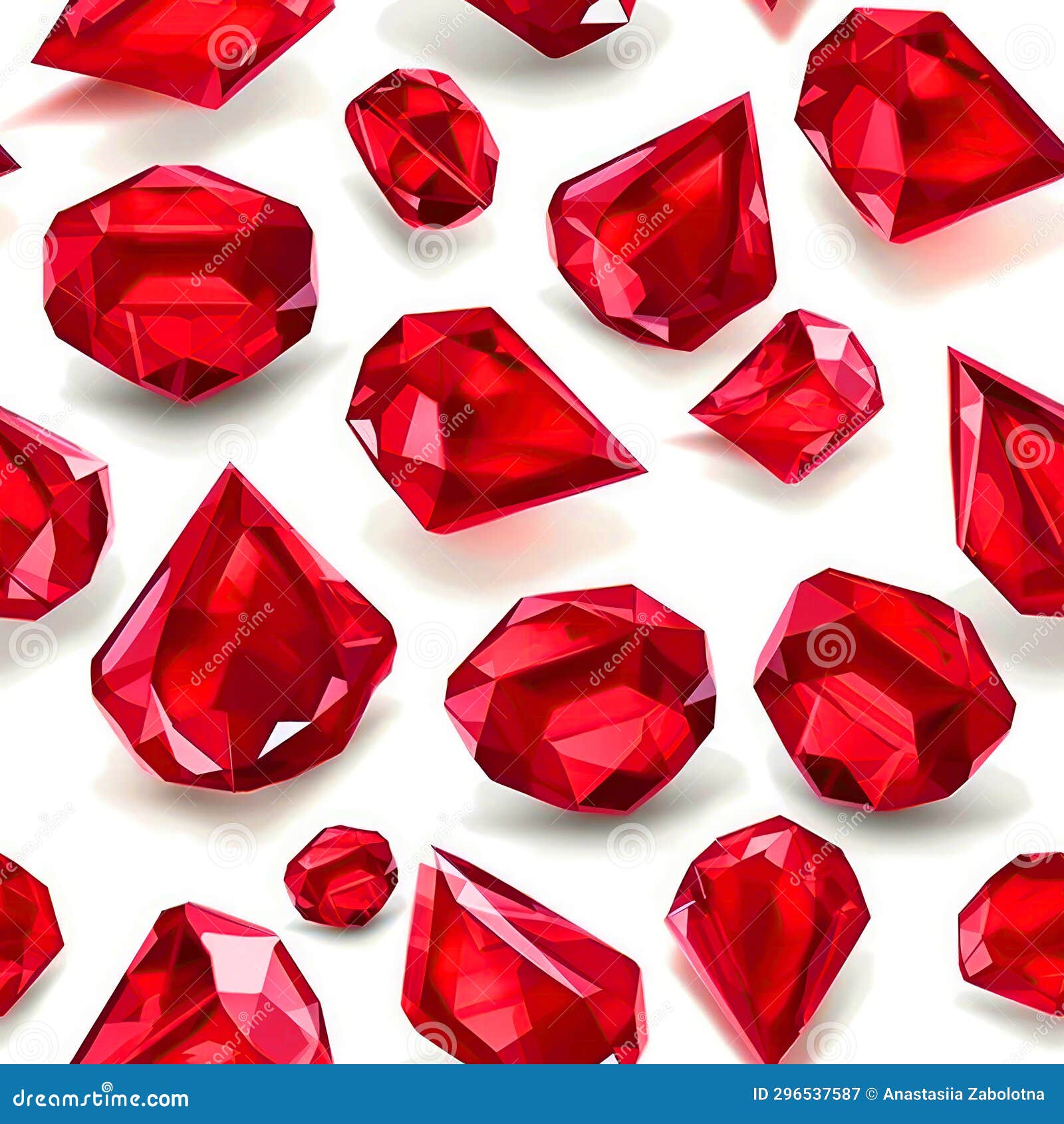 D Vector Red Rubies on White Background. Seamless Background ...