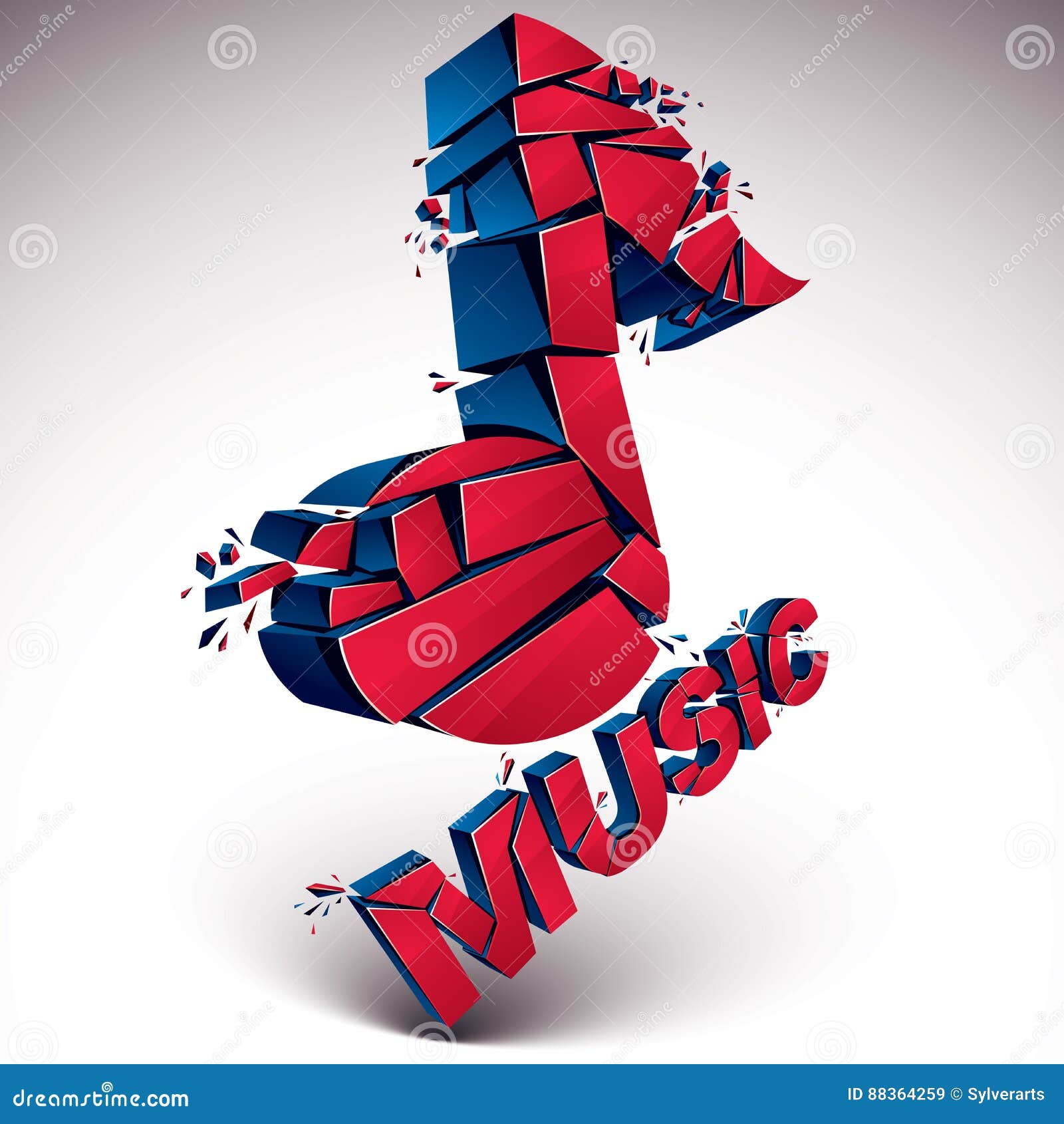 3d Vector Red Shattered Musical Notes with Music Word. Art Stock Vector ...