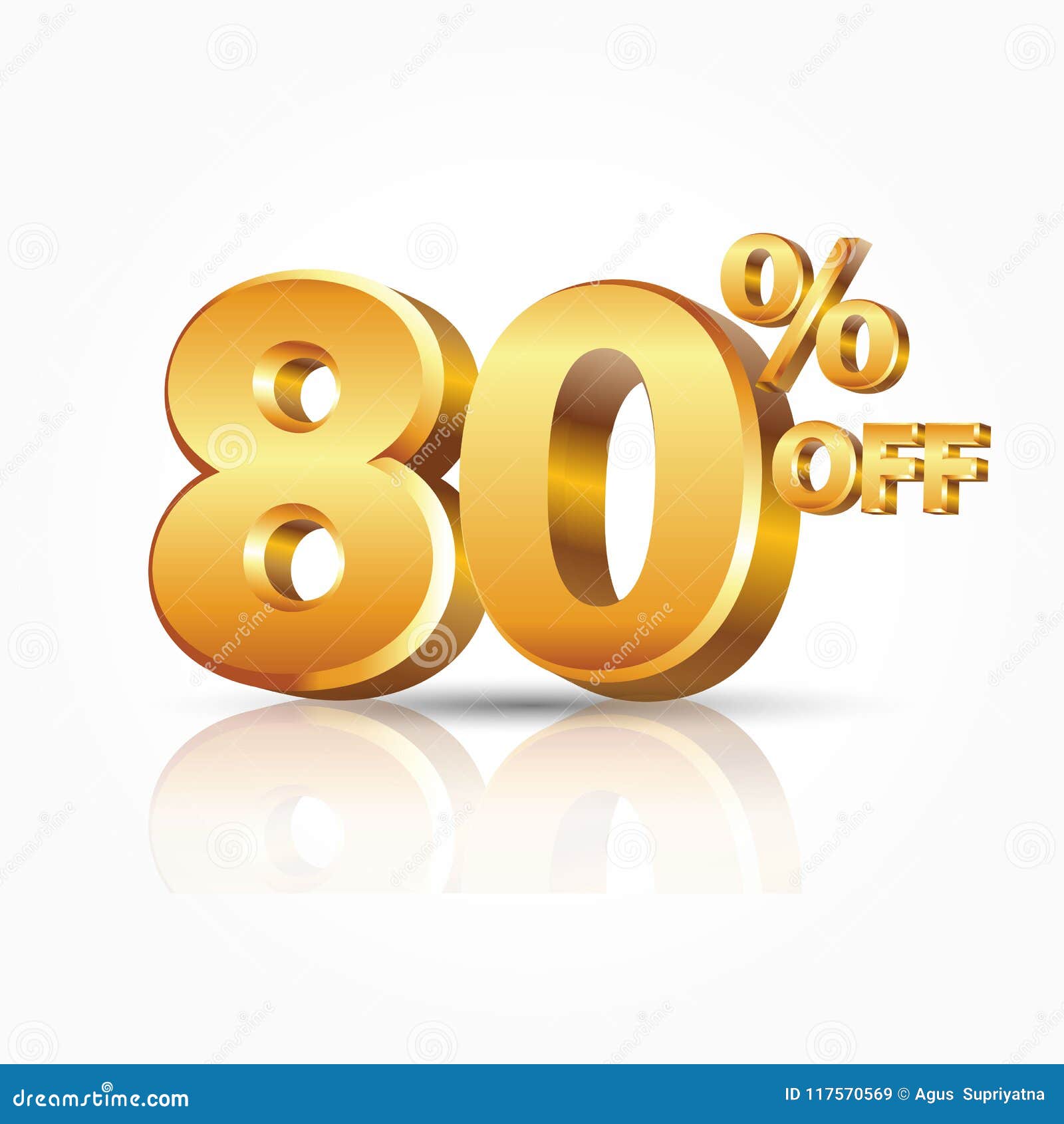 3d Vector Shiny Gold 80 Percent Off Text With Reflection Isolated On