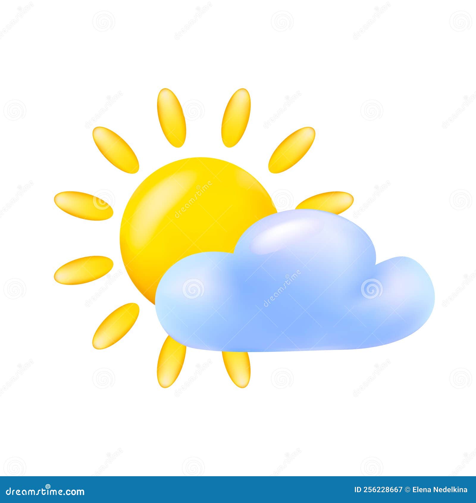 3d Vector Yellow Sun and Cloud. Stock Vector - Illustration of tropical ...