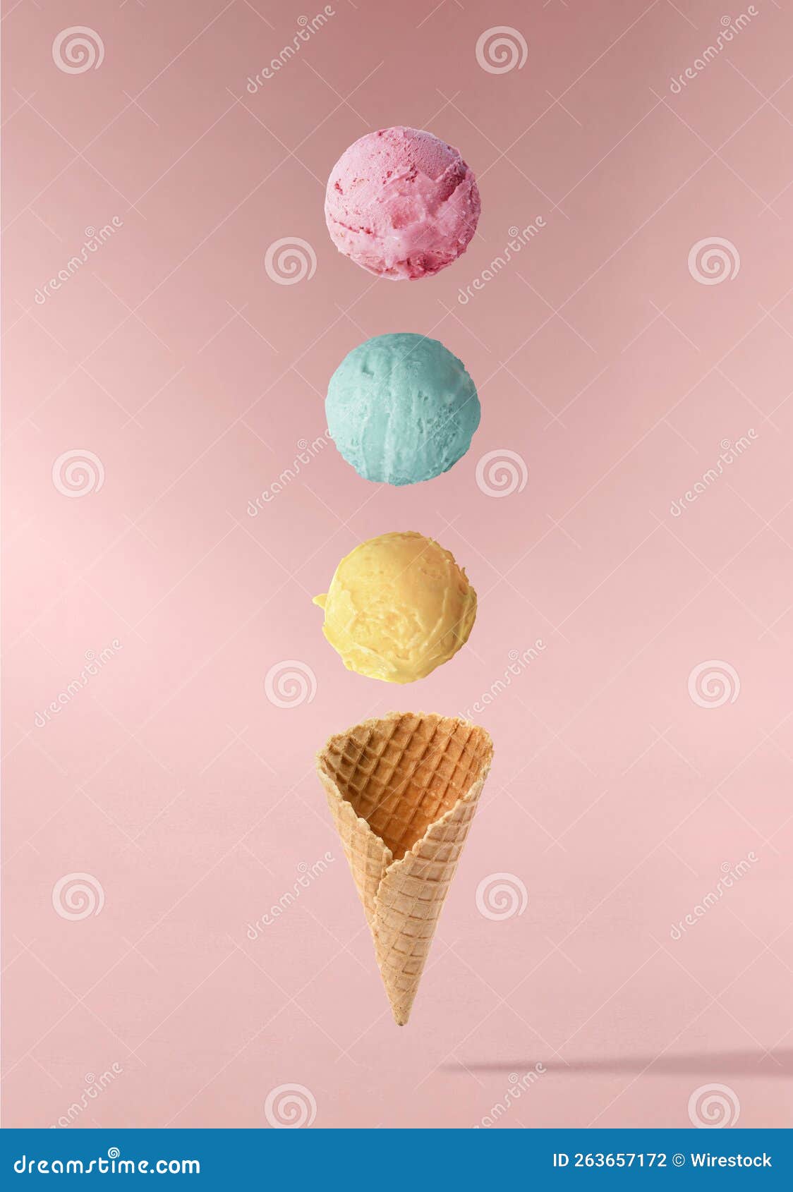 3D Vertical of an Ice Cream Cone with Colorful Balls of Ice Cream ...