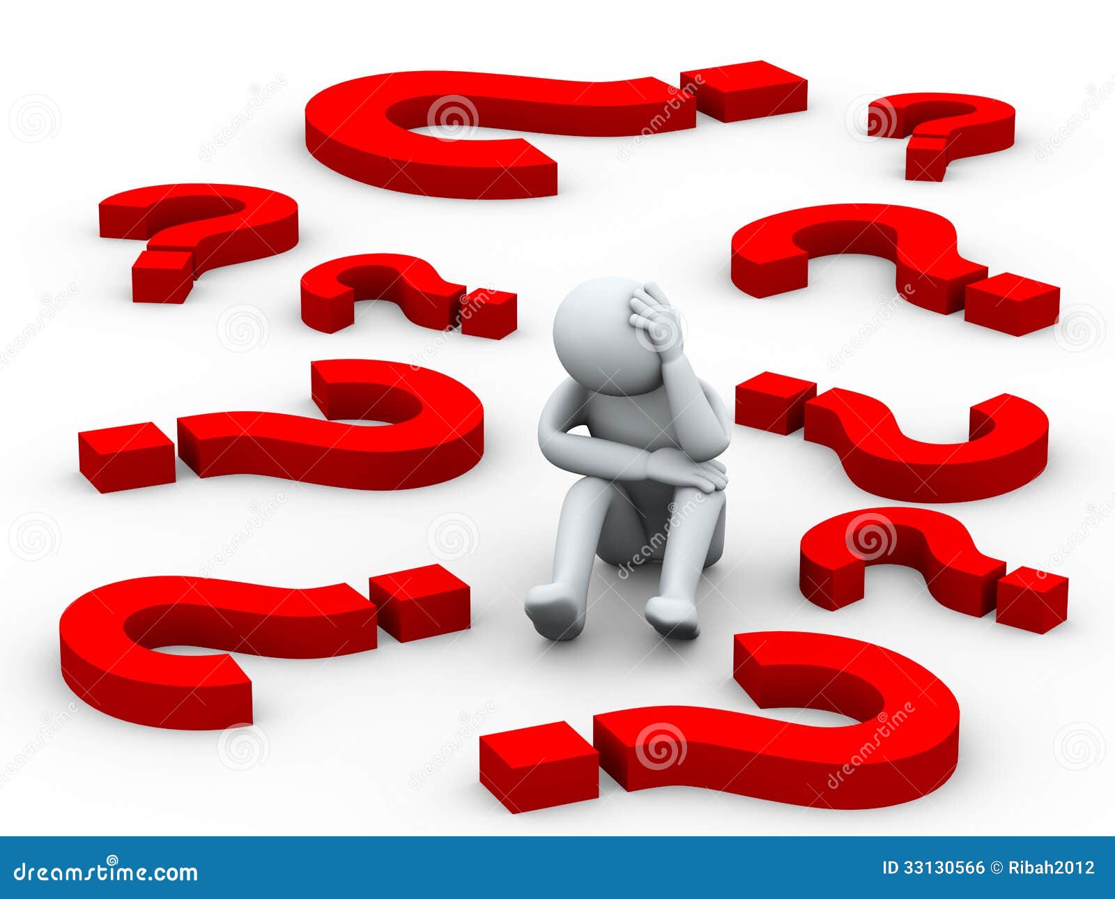 3d Verwarde Persoon Tussen Vraagtekensymbolen Stock Illustratie ...