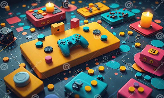 3D Vibrant, Abstract Game Controller with Buttons and Joysticks ...