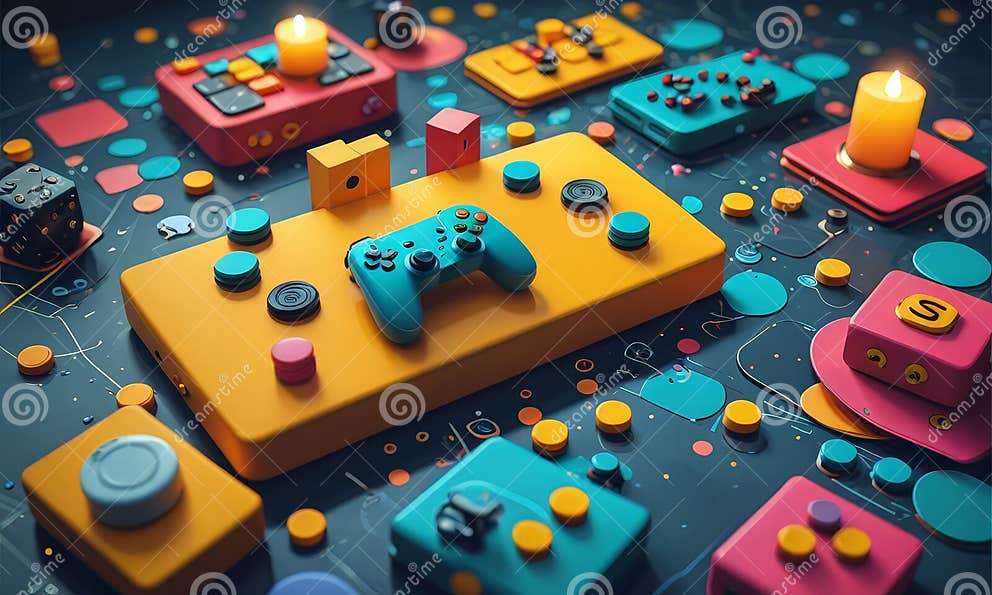 3D Vibrant, Abstract Game Controller with Buttons and Joysticks ...