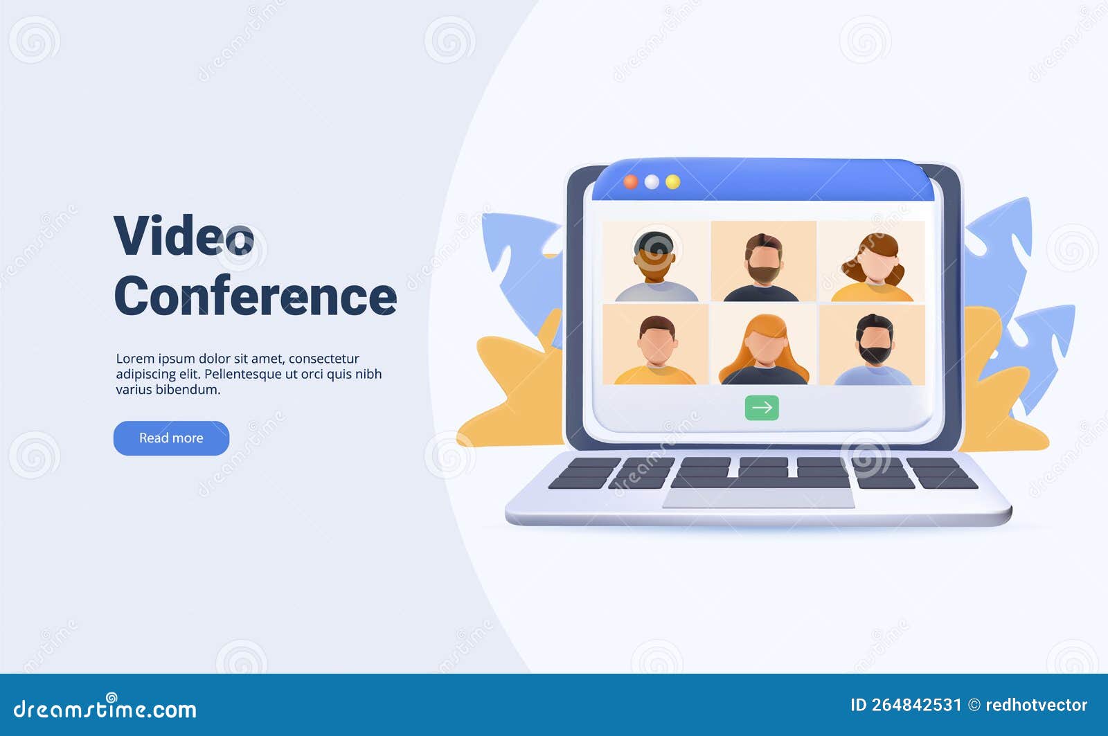 3D Video Conference Landing. People Computer Screen Taking Colleague ...