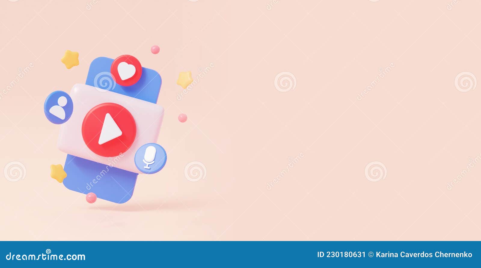 3d Video Player Screen on Mobile Phone. Live Streaming on Social Media ...