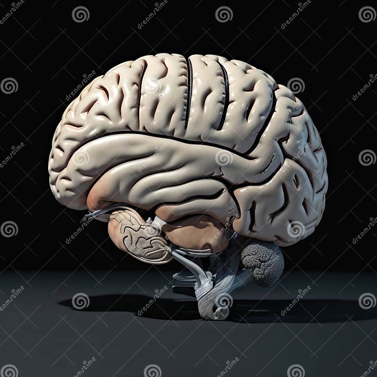 3D View of Human Brain Isolated on Black Background Stock Illustration ...
