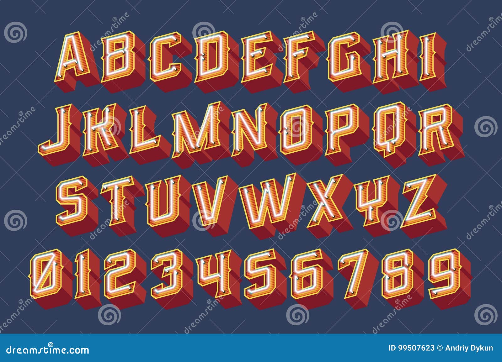 3D Vintage Letters with Neon Lights Stock Vector - Illustration of ...