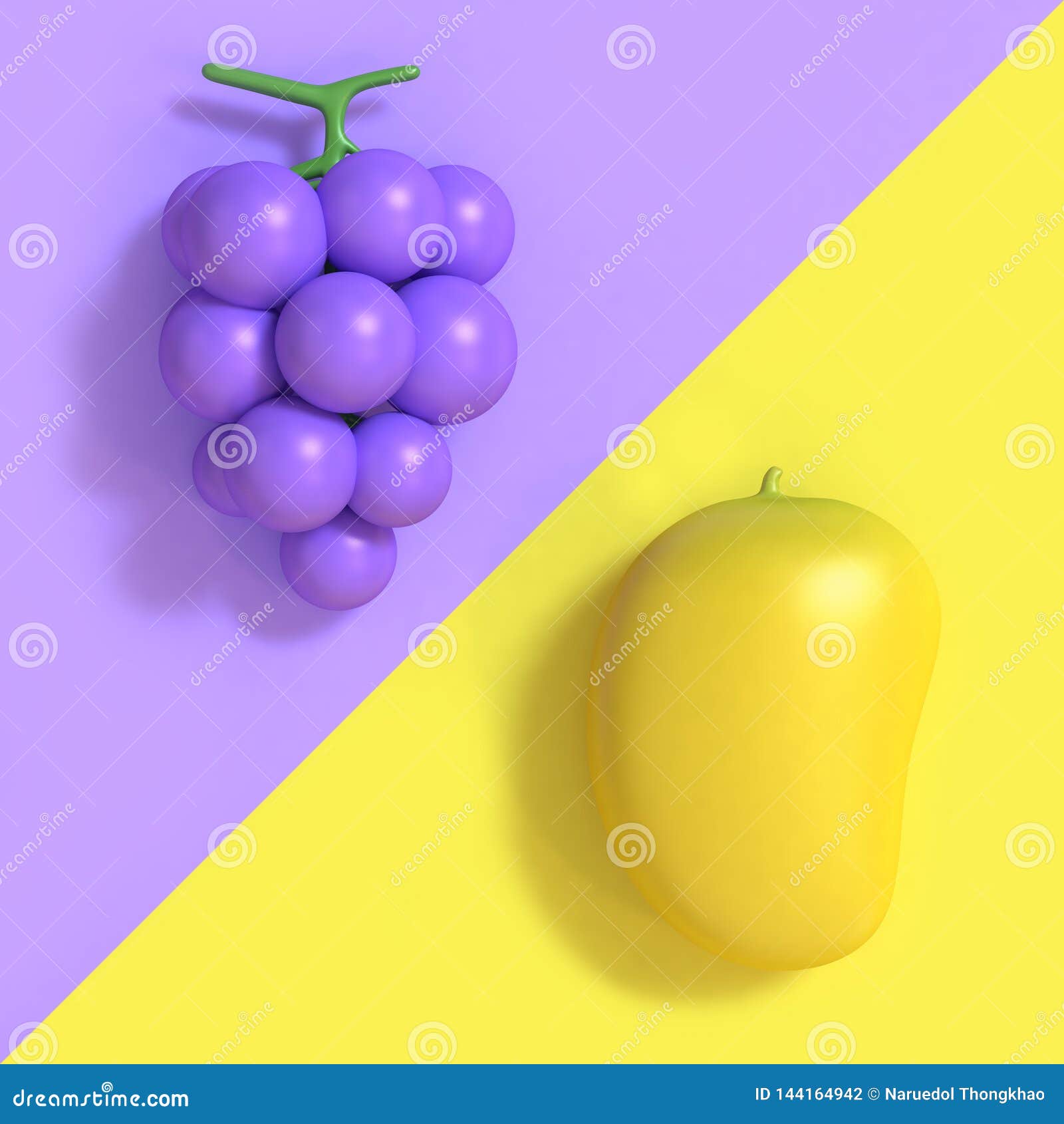 Violet-purple Grape and Yellow Mango Cartoon Style Minimal Two Tone ...