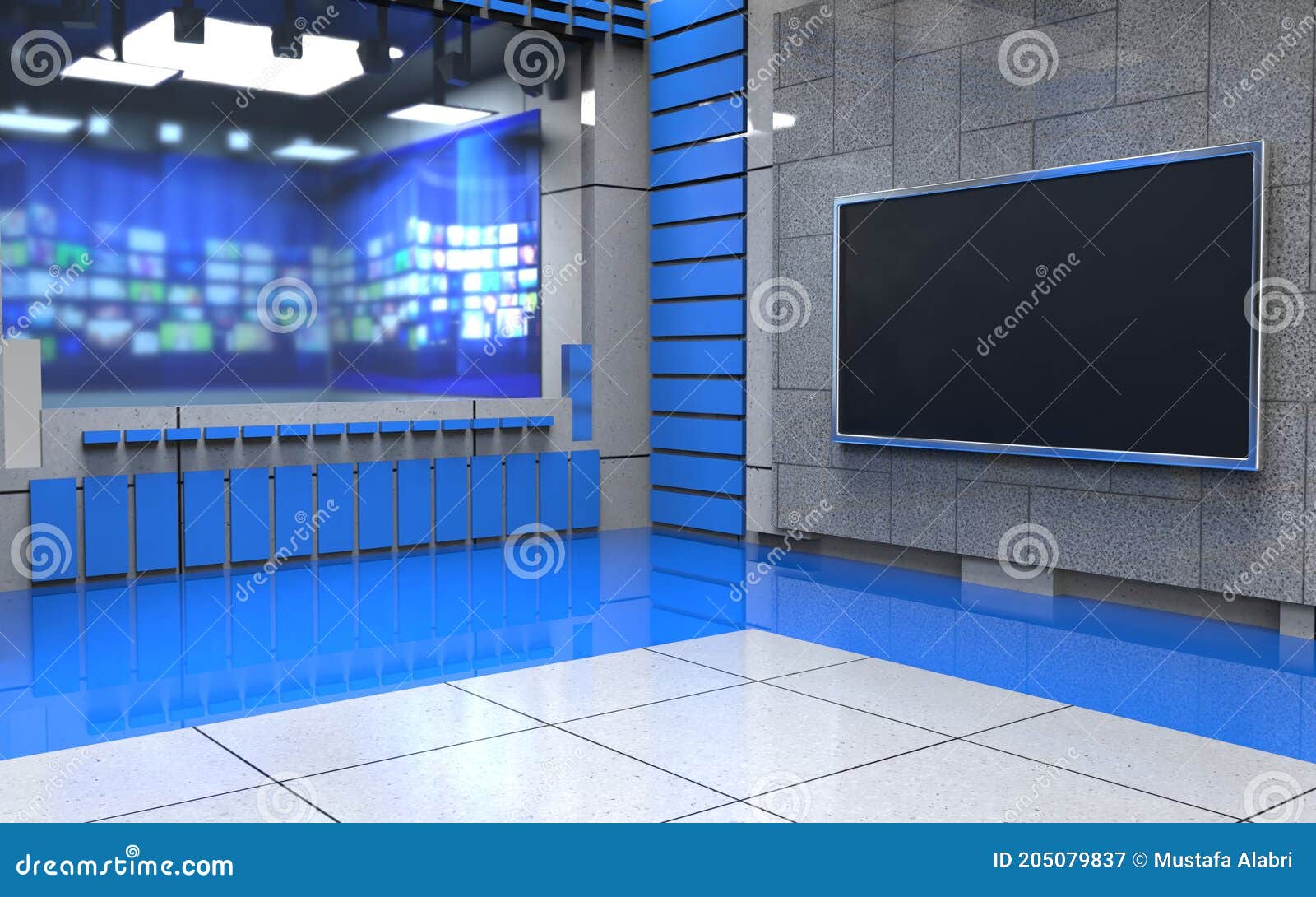Tv Studio. News Room. Blye And Red Background. General And Close-up ...