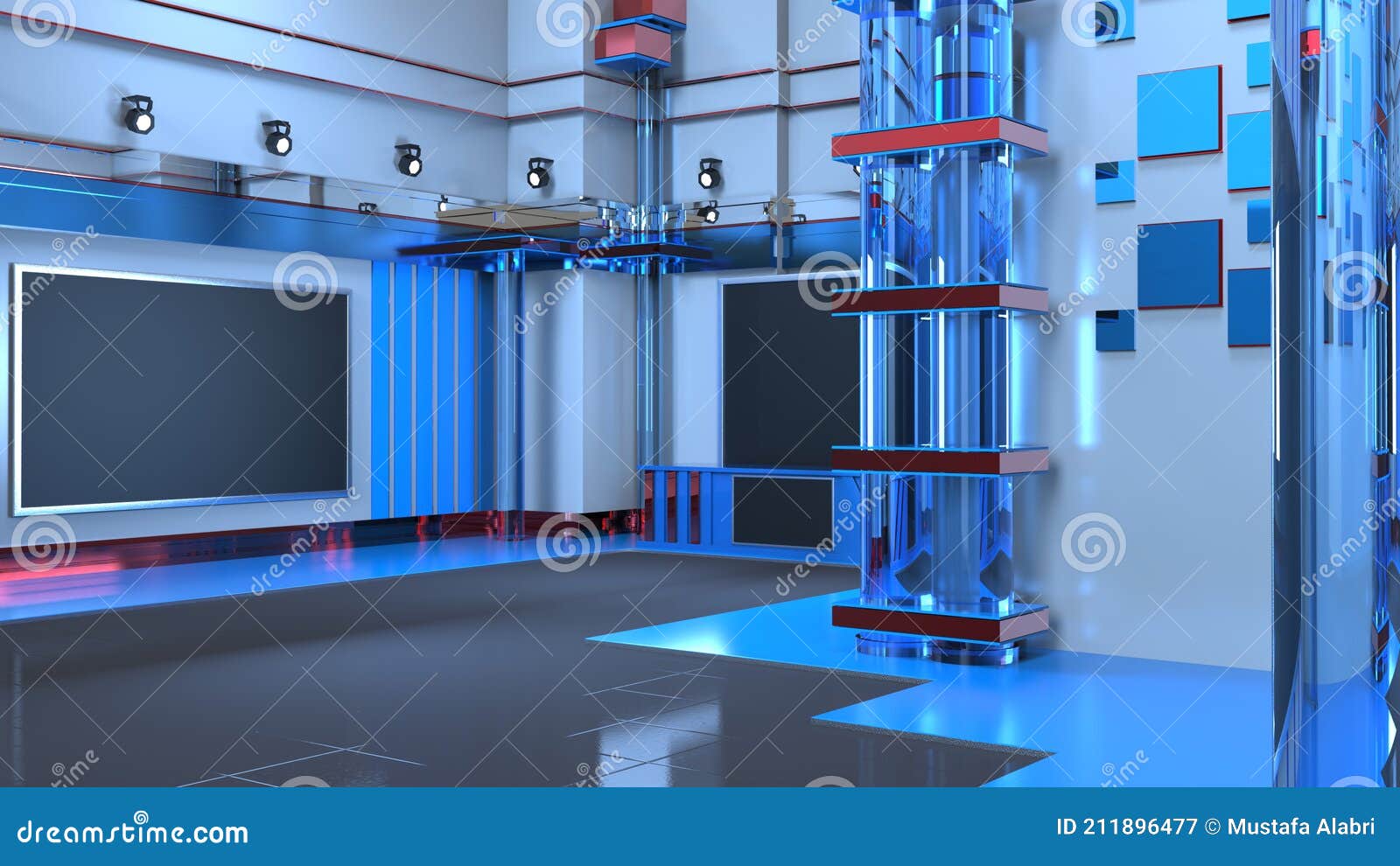 3D Virtual News Studio Background Stock Illustration - Illustration of ...