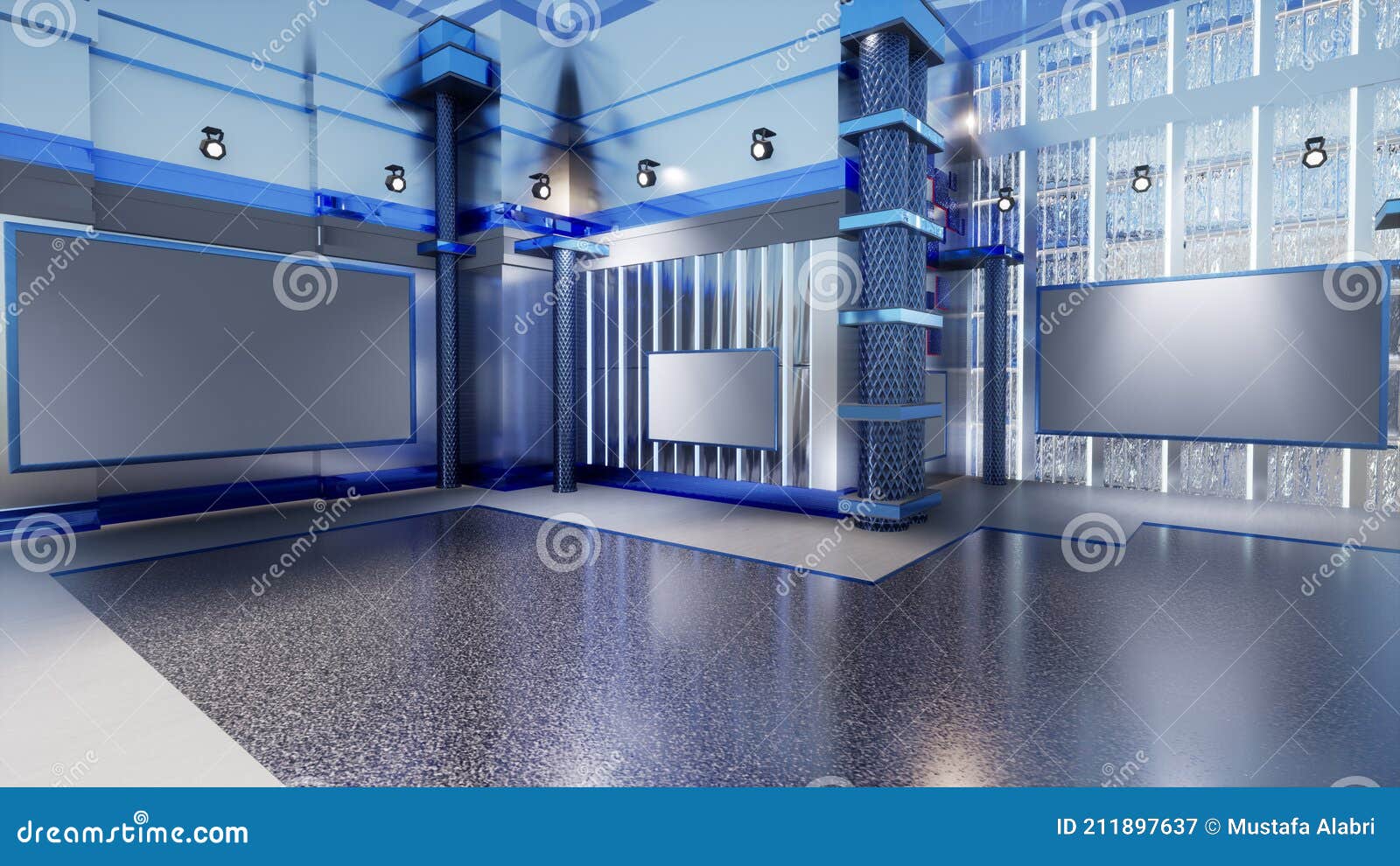 3D Virtual News Studio Background Stock Illustration - Illustration of ...