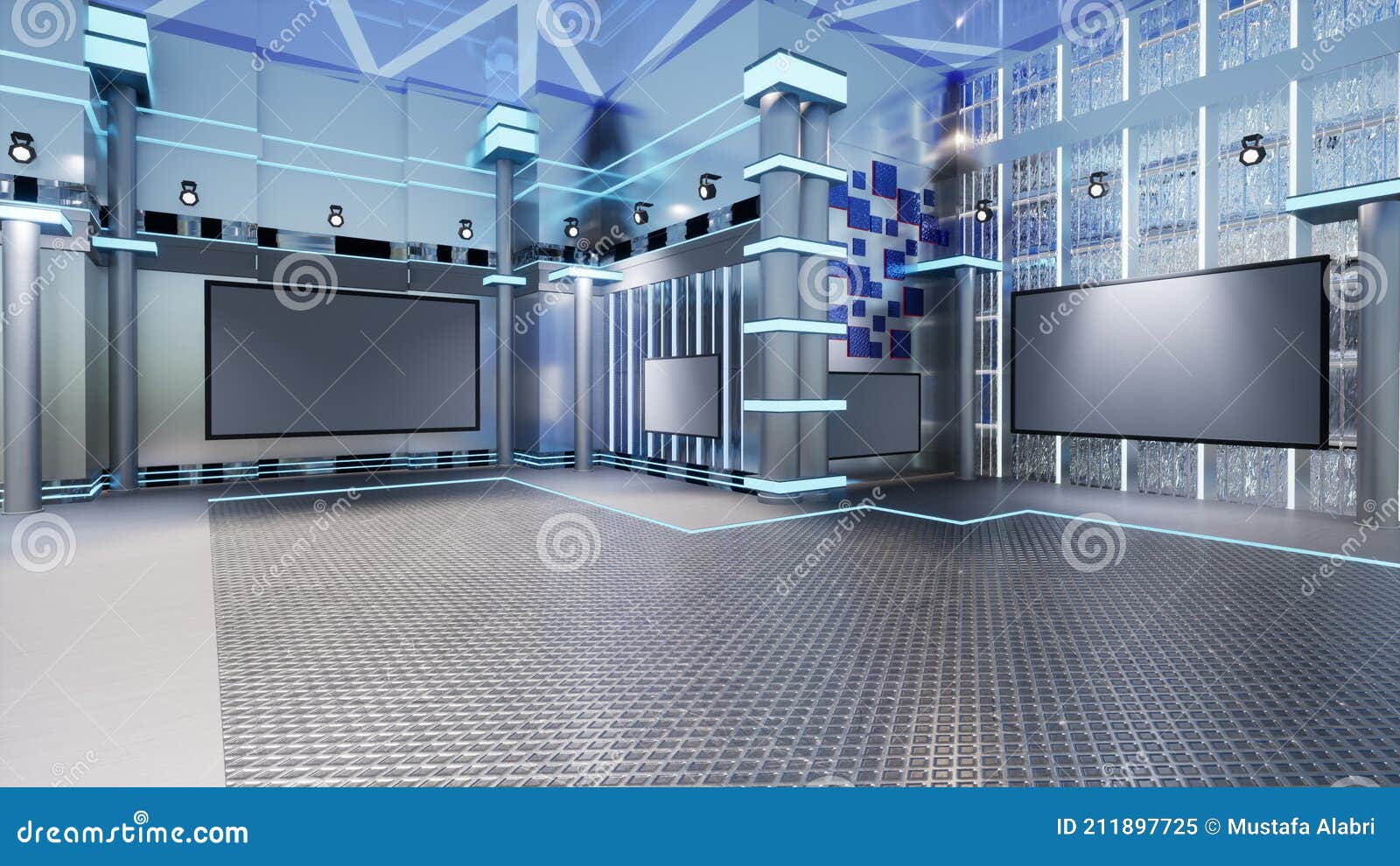 3D Virtual News Studio Background Stock Illustration - Illustration of ...