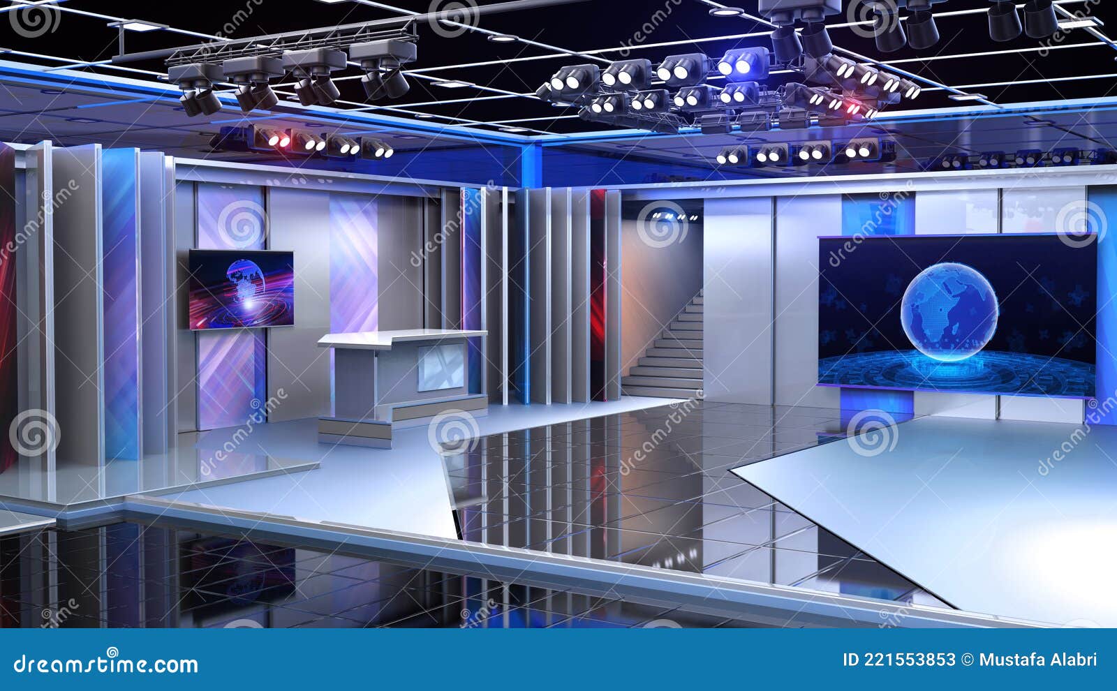 3D Virtual News Studio Background Stock Illustration - Illustration of ...