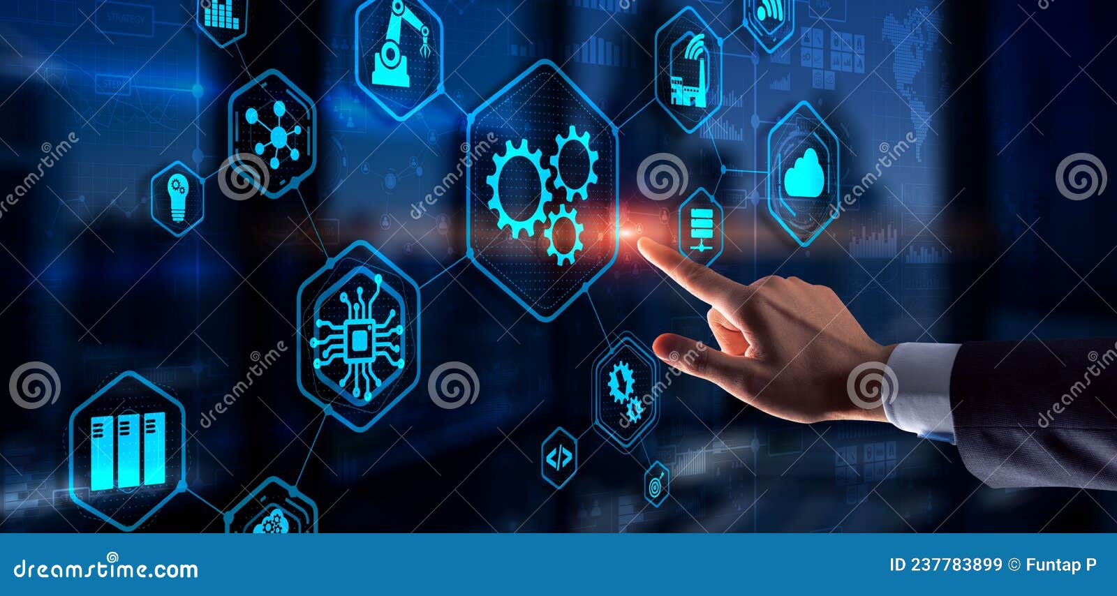 3D Virtual Screen Dashboard with Project Management with Icons of ...