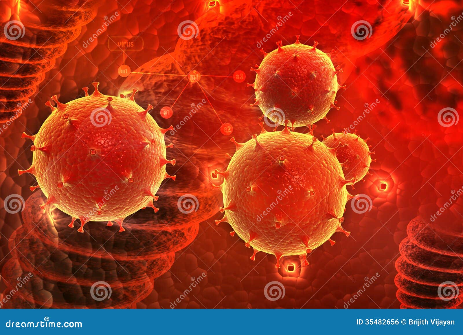 3d Virus on a Red Background Stock Illustration - Illustration of life ...